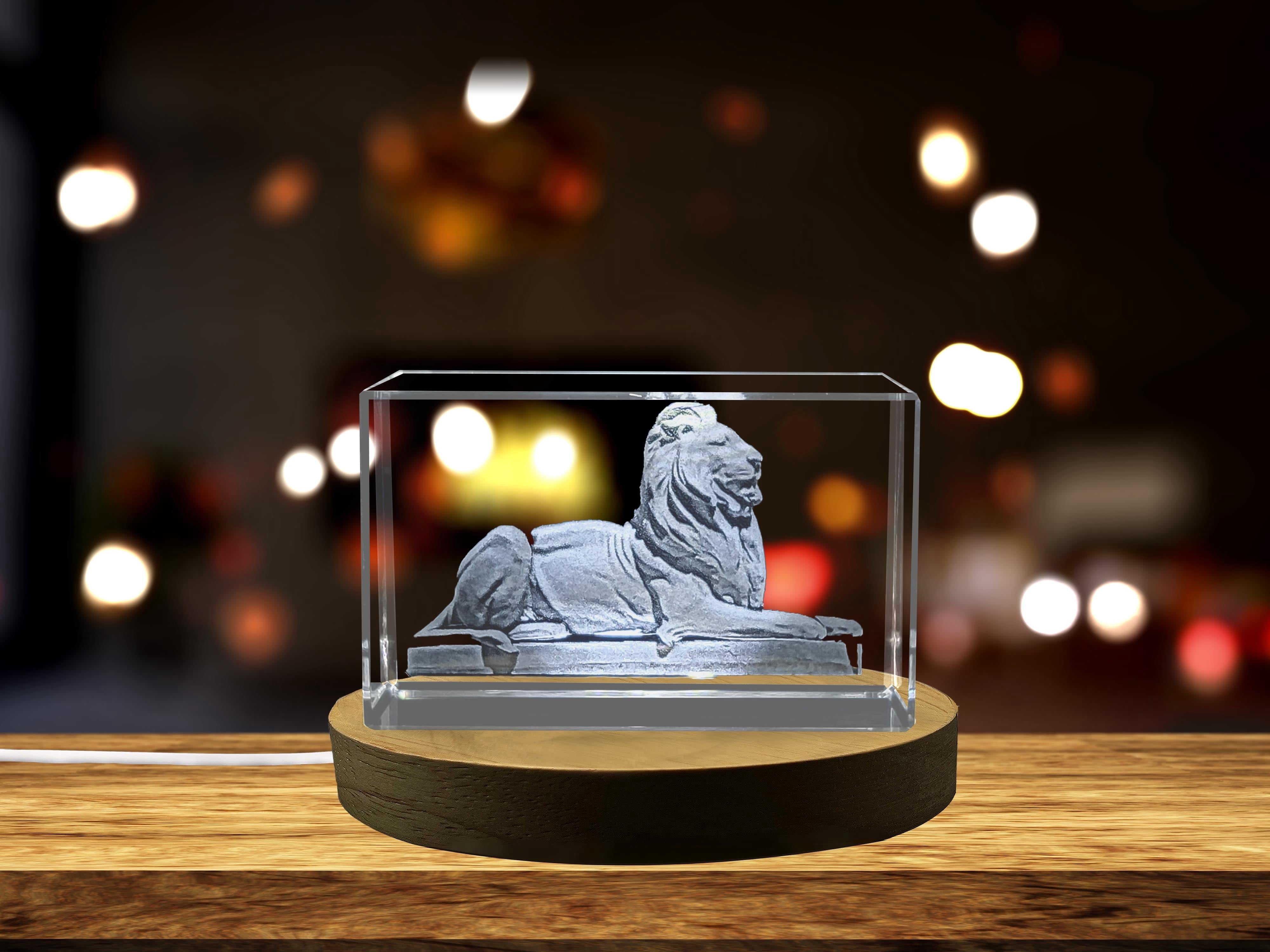 Beautiful 3D Engraved Crystal Library Lion Statue Sculpture - Walmart.com