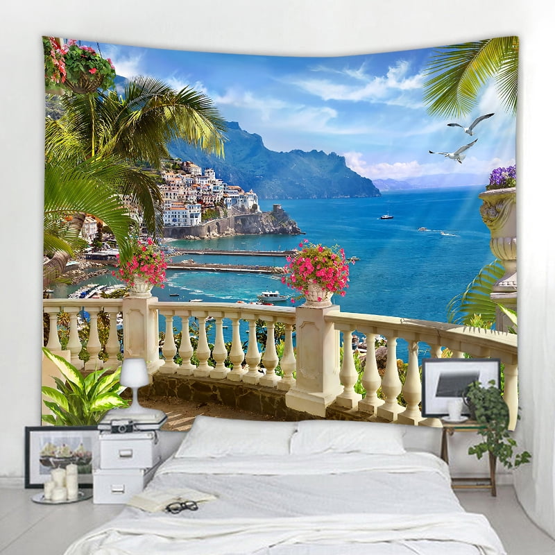 Beautiful 3D Faux Window Landscape ration Tapestry Wall Hanging ...