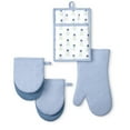 Beautiful Oven Mitt Set with Potholder and Mini Mitts, Cotton, Blue ...