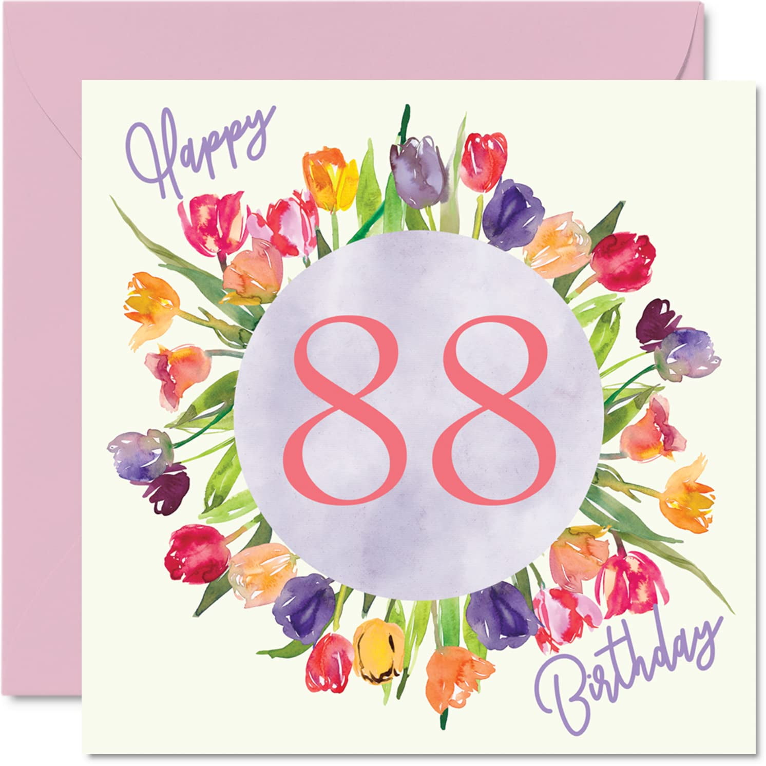Beautiful 88th Birthday Cards for Women - Watercolour Tulips Flowers ...