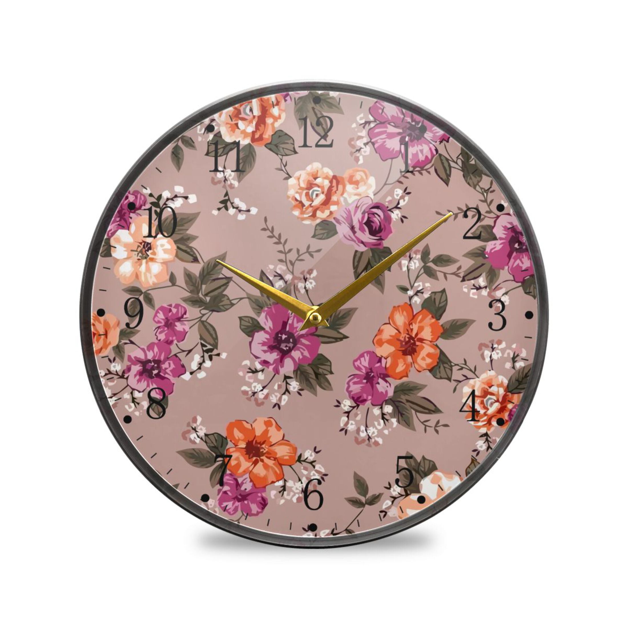 Beautiful Abstract Floral Flowers Acrylic Wall Clocks Quiet Round Clock ...