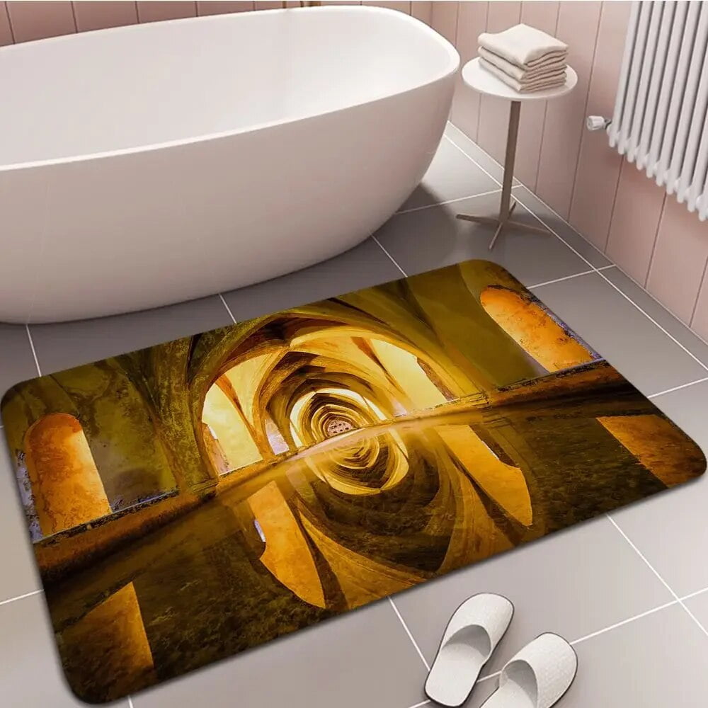 Beautiful Ancient Architecture Print Bath Mat INS Style Soft Bedroom ...