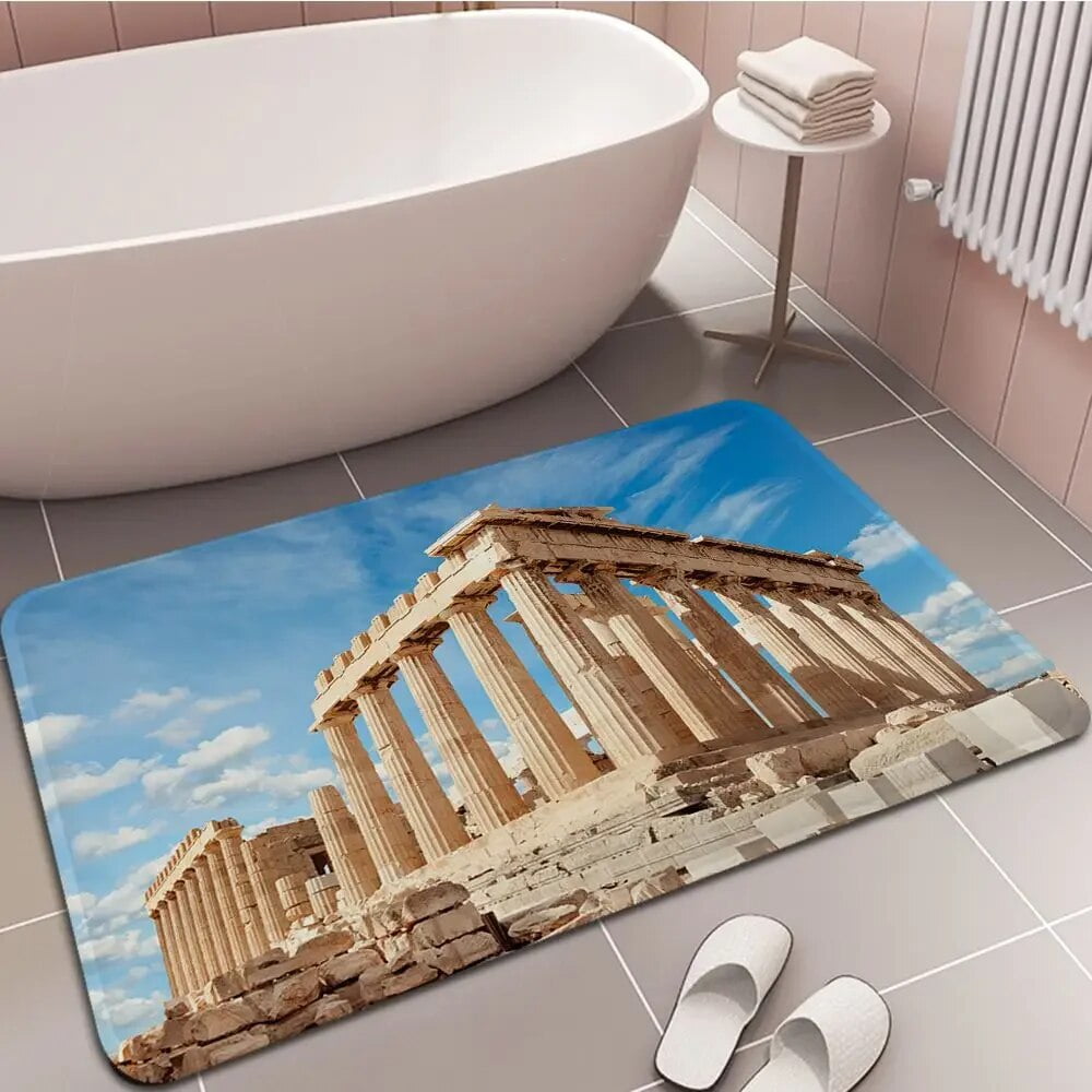 Beautiful Ancient Architecture Print Bath Mat INS Style Soft Bedroom ...