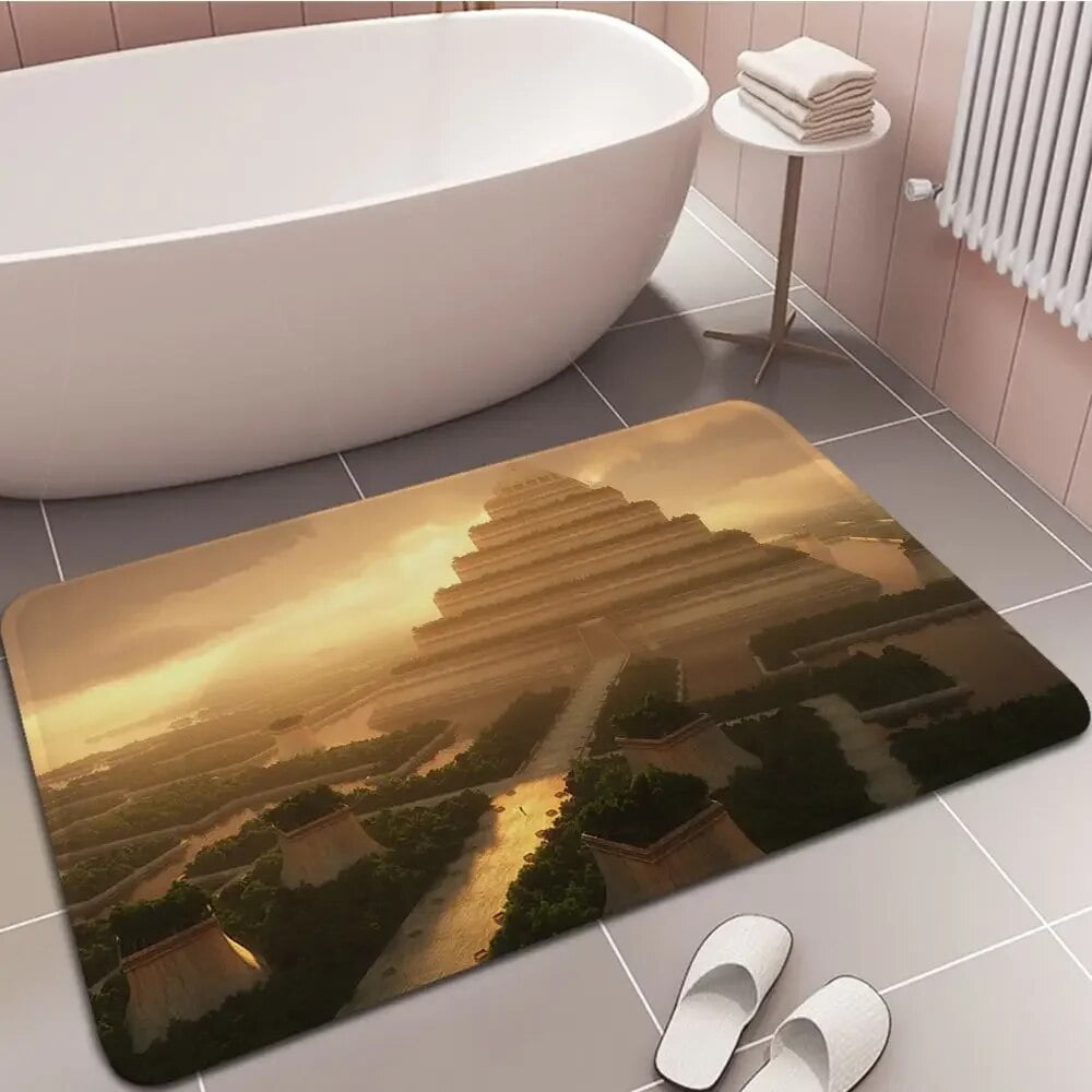 Beautiful Ancient Architecture Print Bath Mat INS Style Soft Bedroom ...