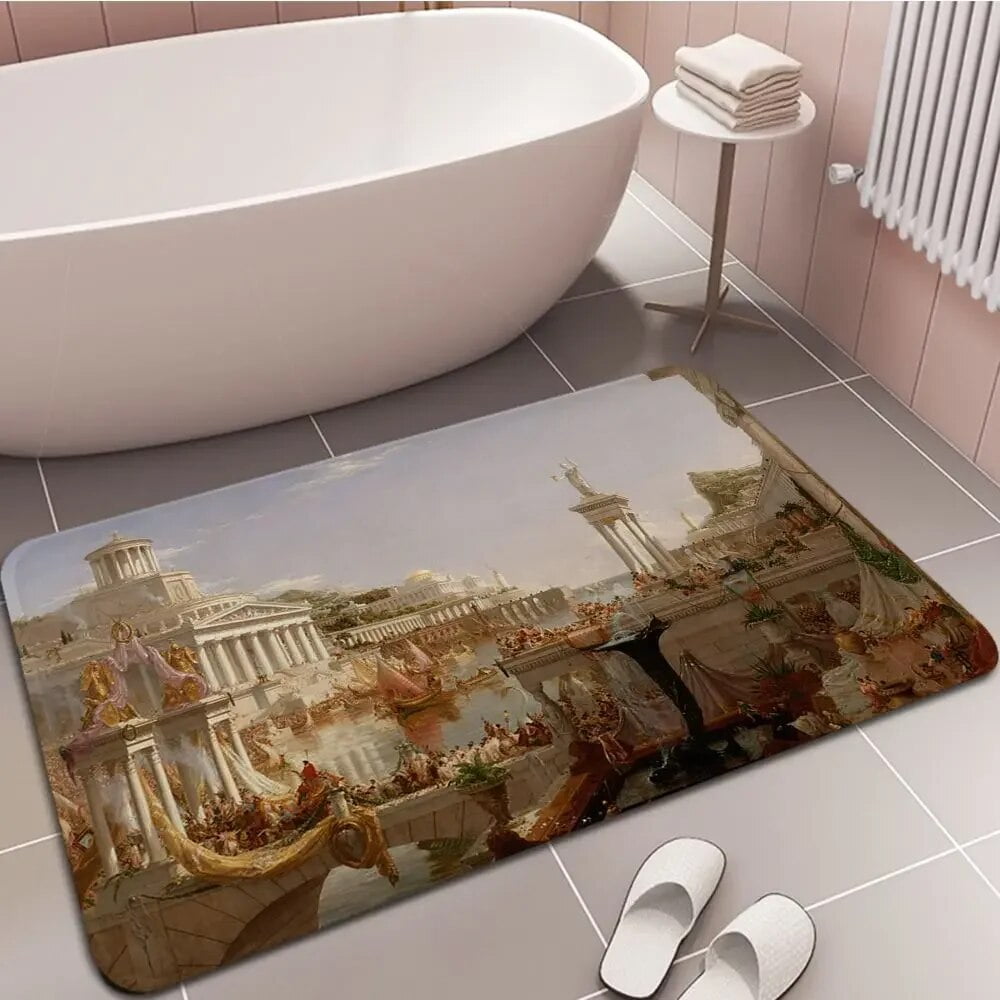 Beautiful Ancient Architecture Print Bath Mat INS Style Soft Bedroom ...