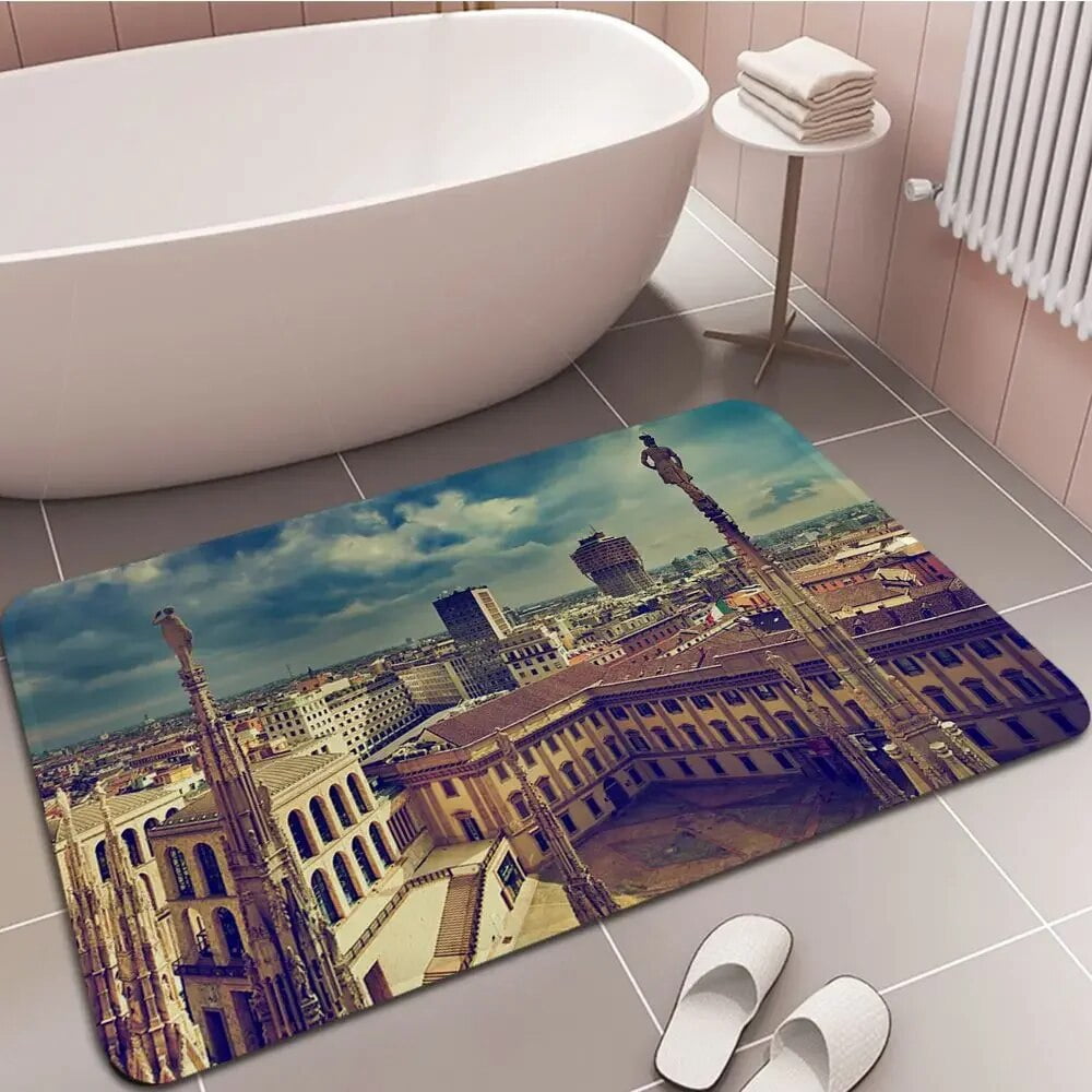 Beautiful Ancient Architecture Print Bath Mat INS Style Soft Bedroom ...