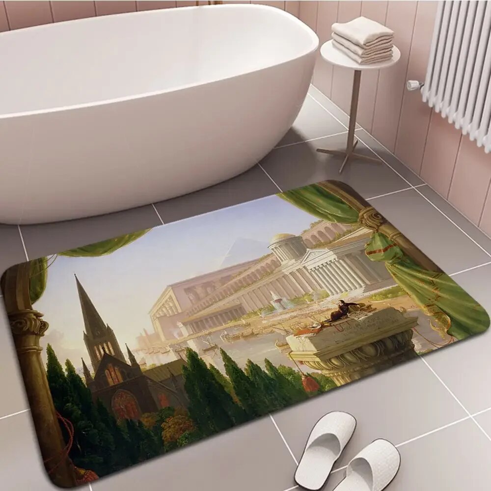 Beautiful Ancient Architecture Print Bath Mat INS Style Soft Bedroom ...