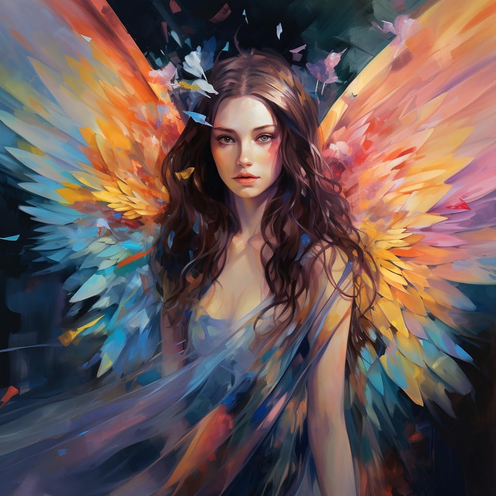 Beautiful Angel Woman with Wing 5D Diamond Art Painting by Number Kits for Adults DIY Paint with ...