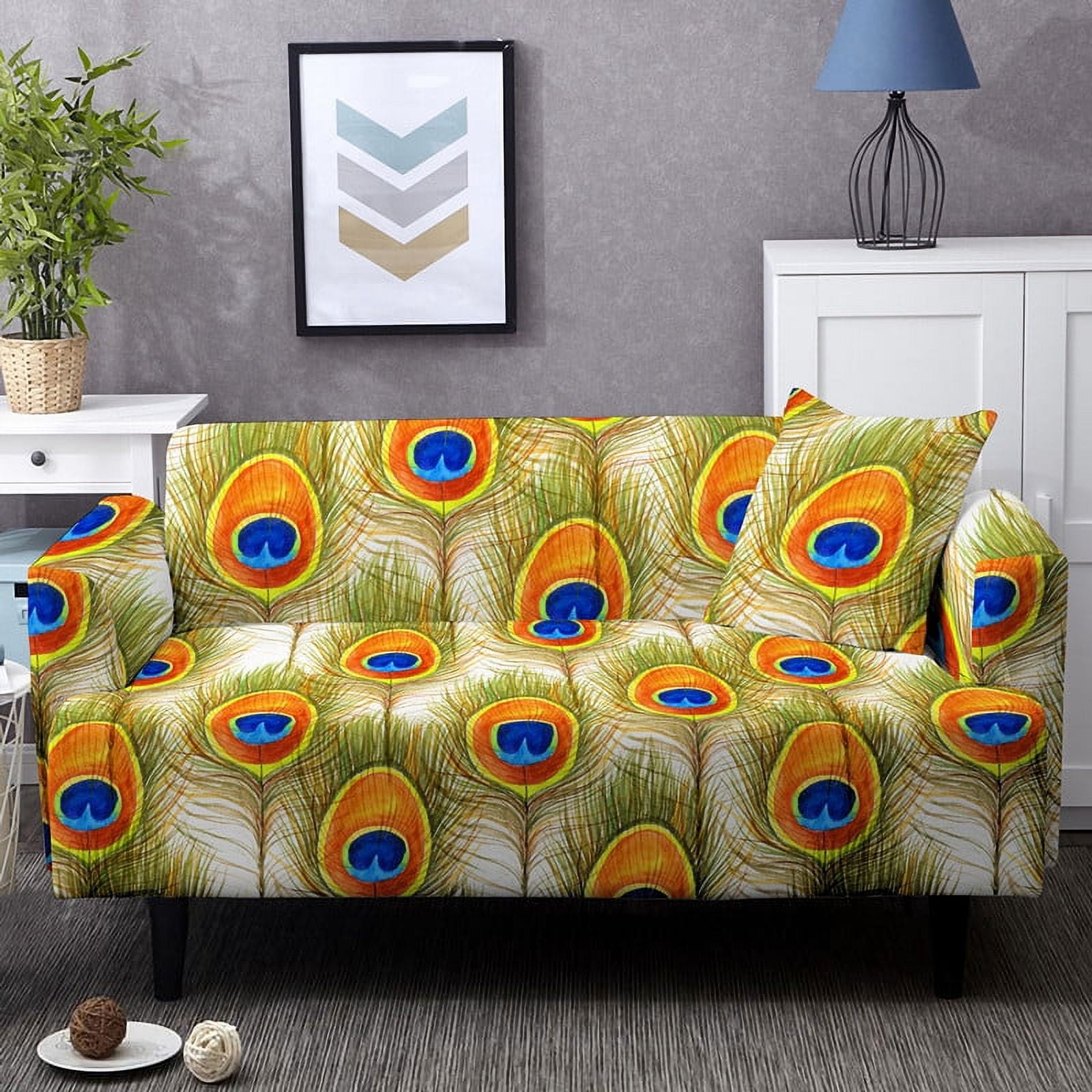 Beautiful Animal Feather Elastic Sofa Cover For Living Room 1/2/3/4 ...