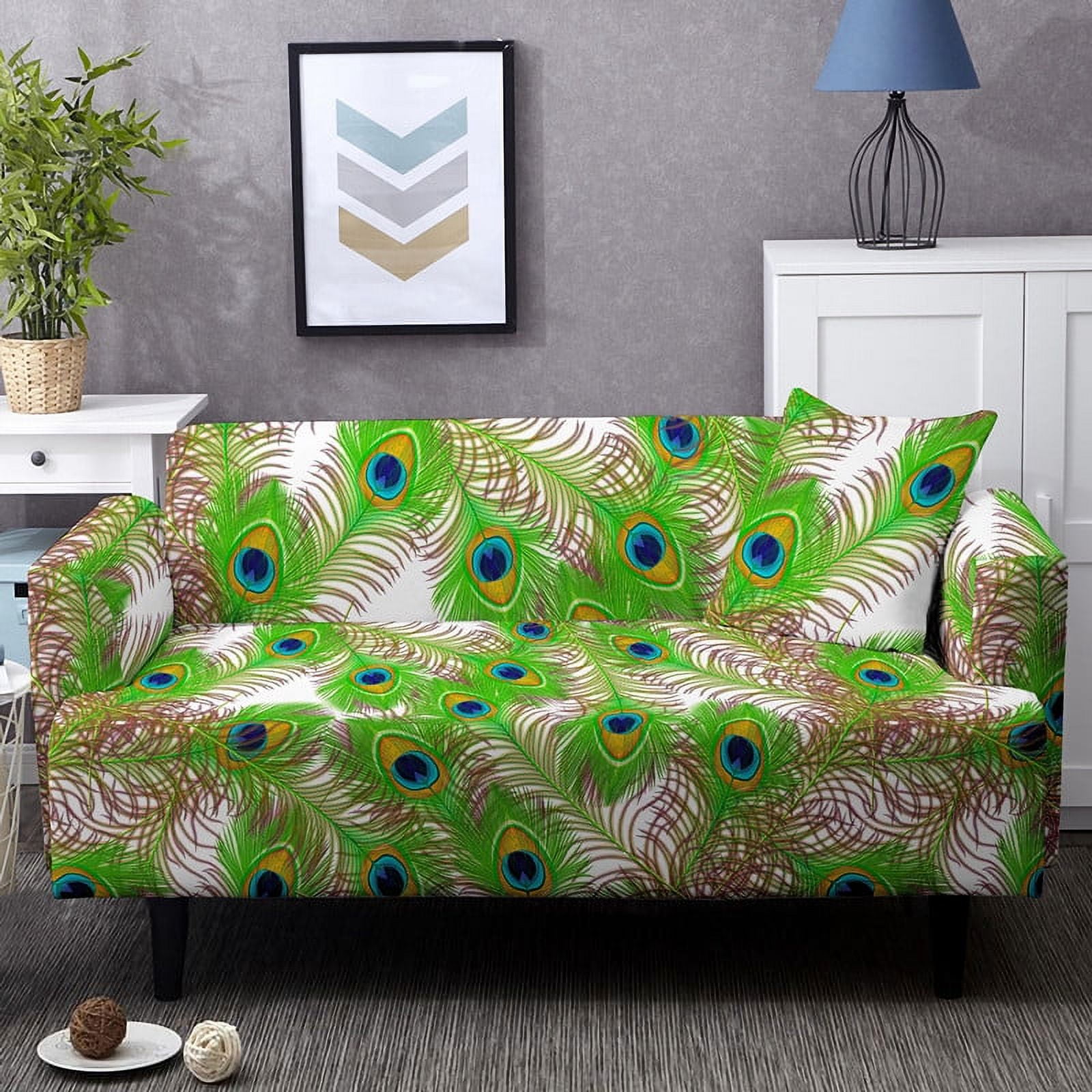 Beautiful Animal Feather Elastic Sofa Cover For Living Room 1/2/3/4 Seater All-cover Easy Set Up ...