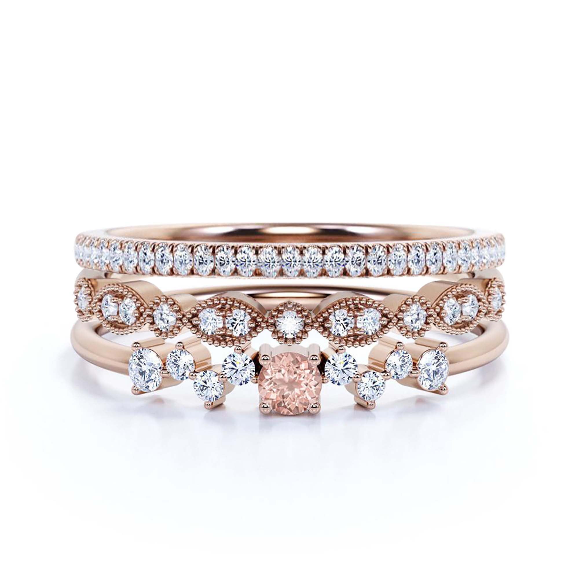 Beautiful Anniversary Gift Minimalist 1.65 Carat Round Morganite And Diamond Moissanite ...