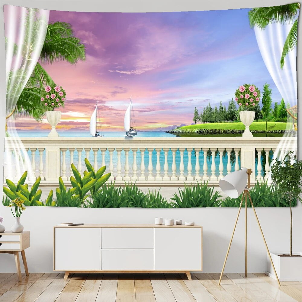 Beautiful Arched Flower Path Tapestry Scery Wall Hanging Carpet Mandala ...