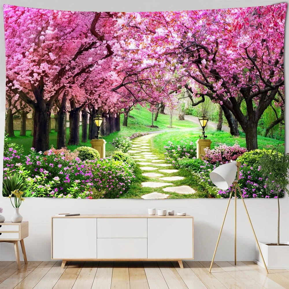 Beautiful Arched Flower Path Tapestry Scery Wall Hanging Carpet Mandala ...