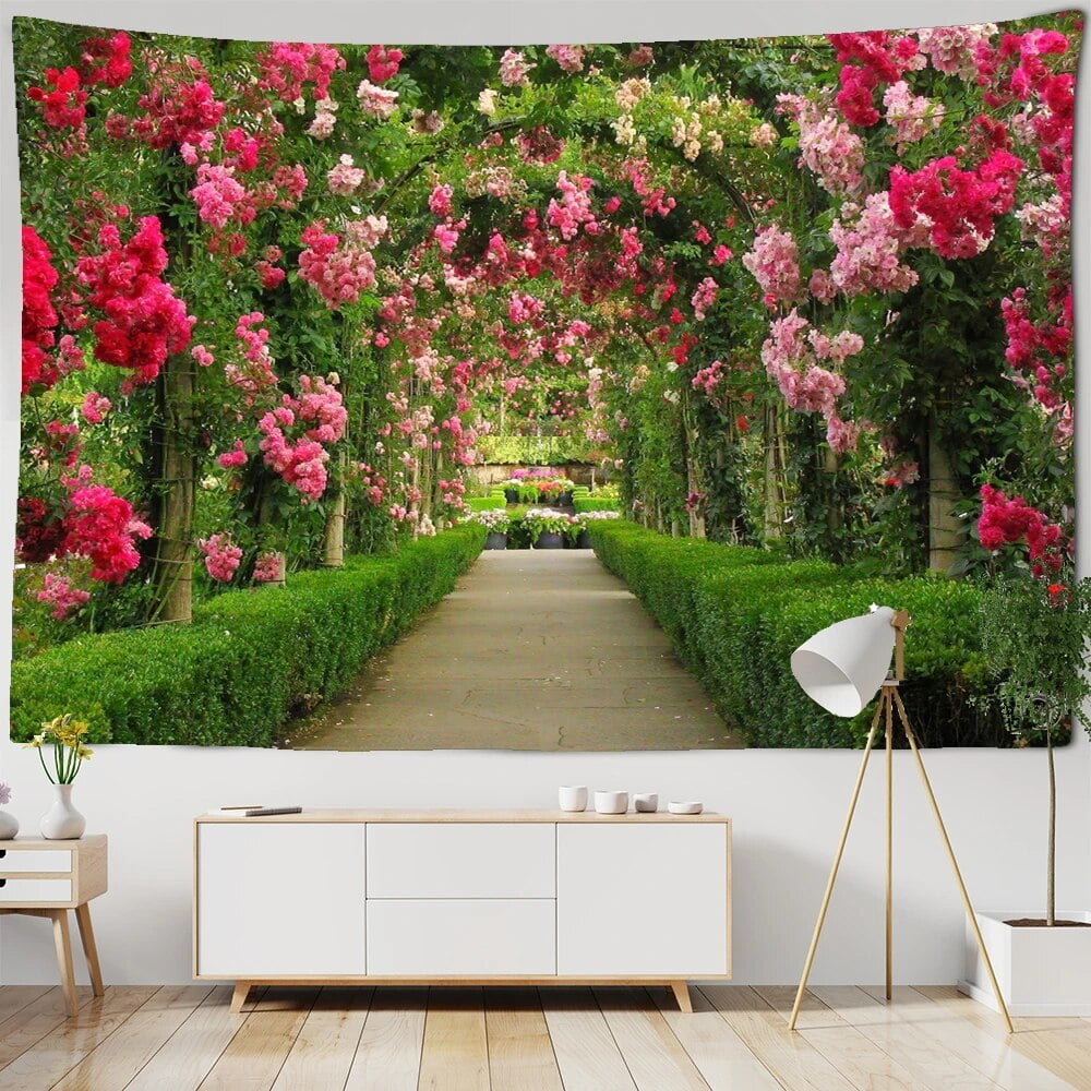 Beautiful Arched Flower Path Tapestry Scery Wall Hanging Carpet Mandala ...