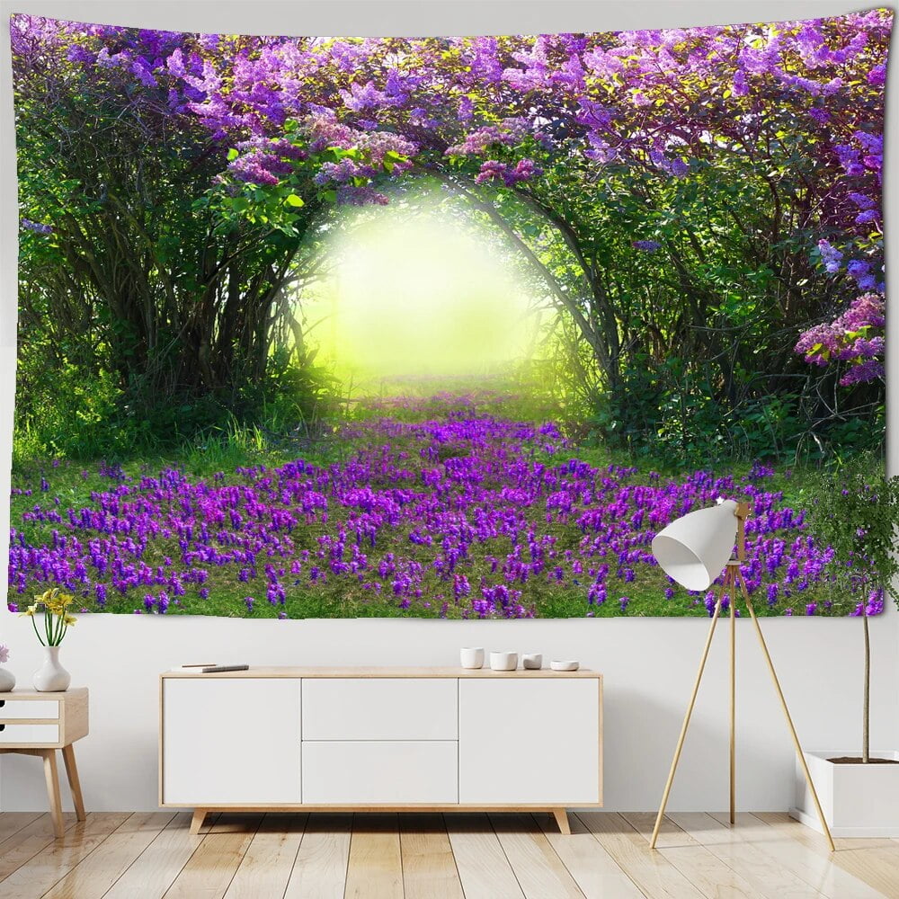 Beautiful Arched Flower Path Tapestry Scery Wall Hanging Carpet Mandala ...