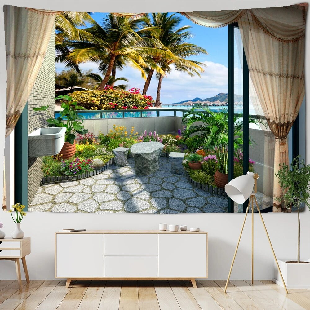 Beautiful Arched Flower Path Tapestry Scery Wall Hanging Carpet Mandala ...