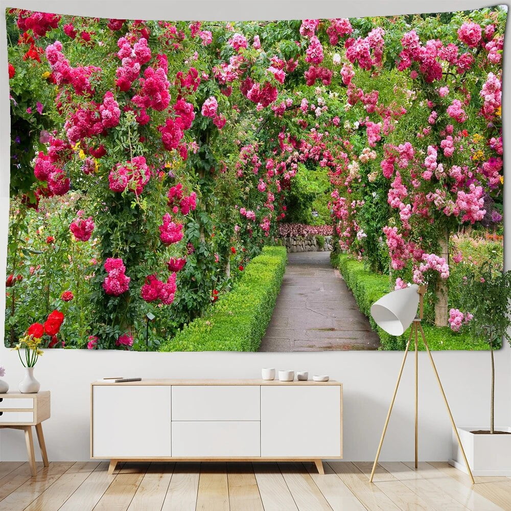 Beautiful Arched Flower Path Tapestry Scery Wall Hanging Carpet Mandala ...