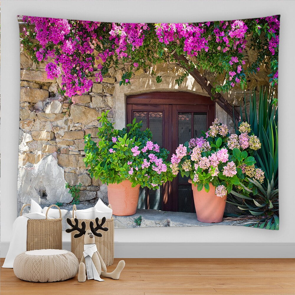 Beautiful Architecture Flower Path Print Wall Hippie Tapestry Polyester ...