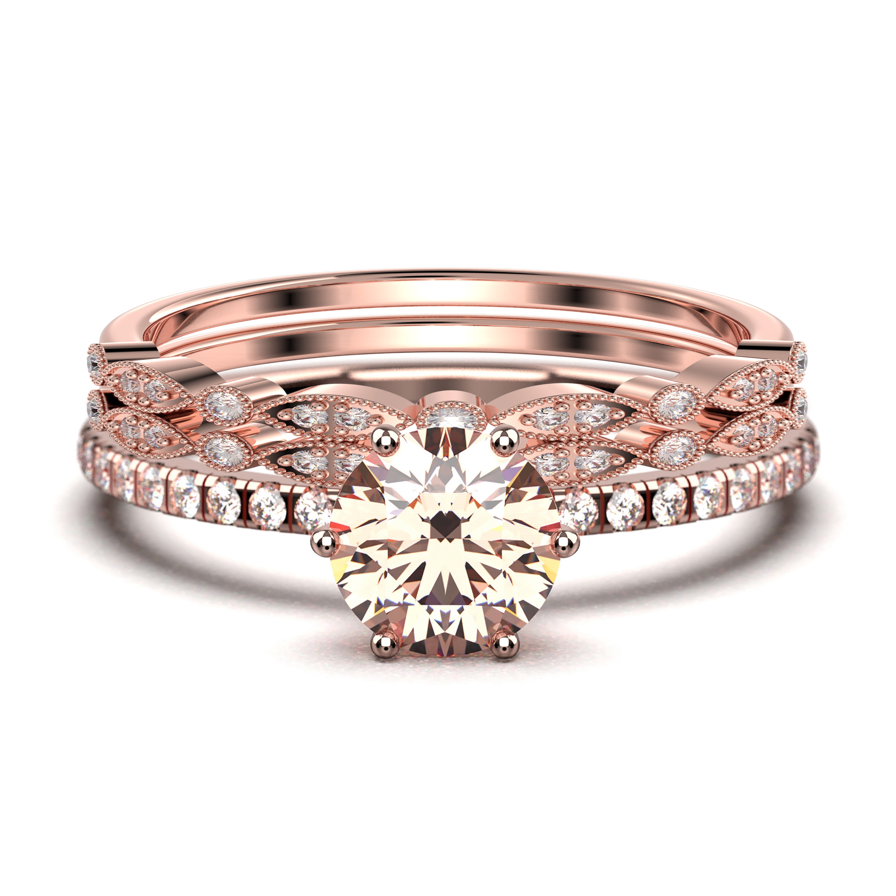 Beautiful Art Deco 2.25 Carat Round Cut Morganite And Diamond Moissanite Engagement Ring ...