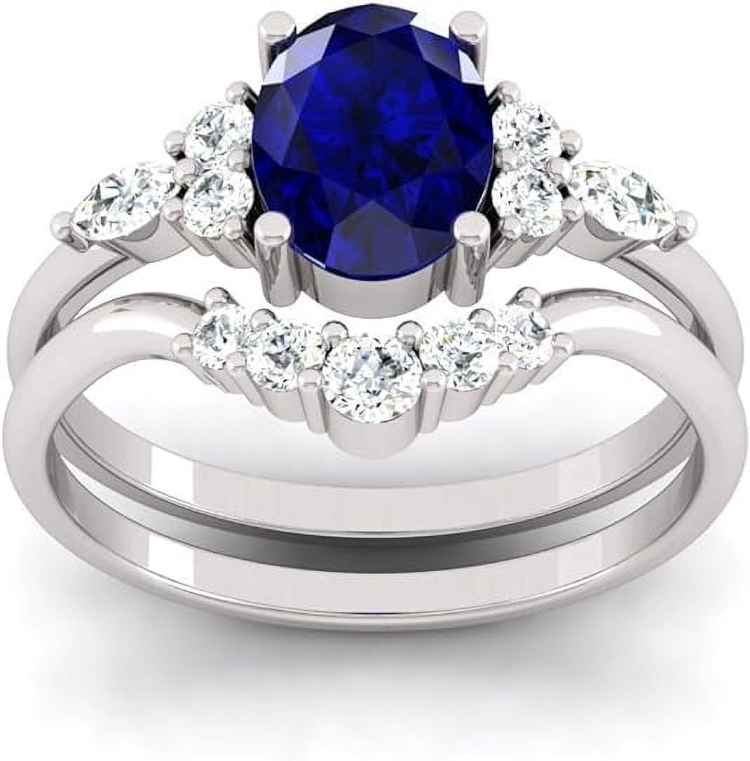 Beautiful Art Deco Natural Blue Sapphire Gemstone Wedding Ring Set For ...