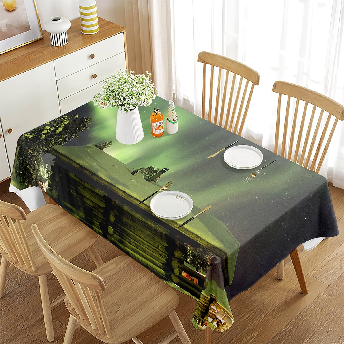 Beautiful Aurora Rectangle Tablecloth Miraculous Natural Phenomenon for ...