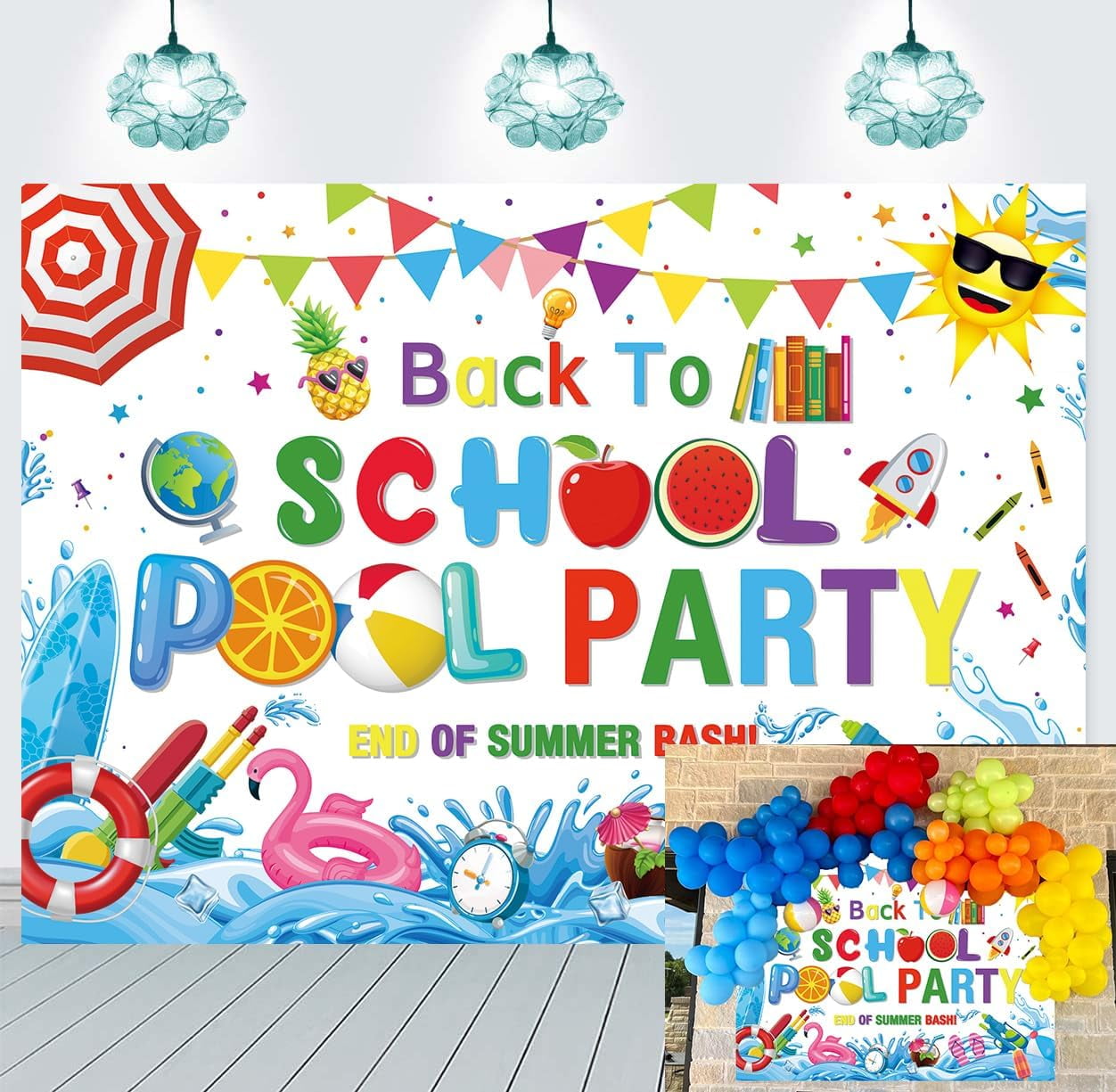 Beautiful Back to School Pool Party Backdrop End of Summer Bash ...