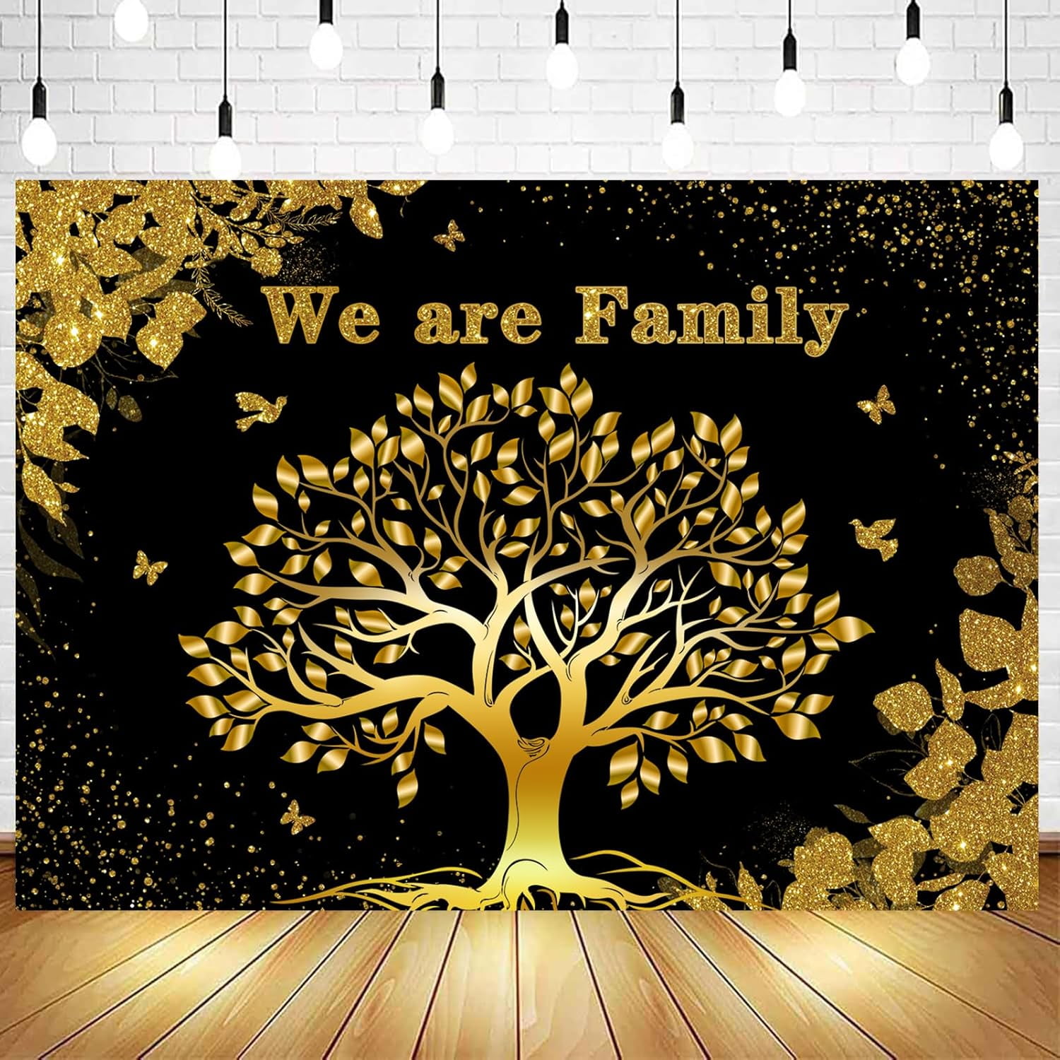 Beautiful Backdrop Black Gold Family Reunion Backdrop Glitter Dots ...