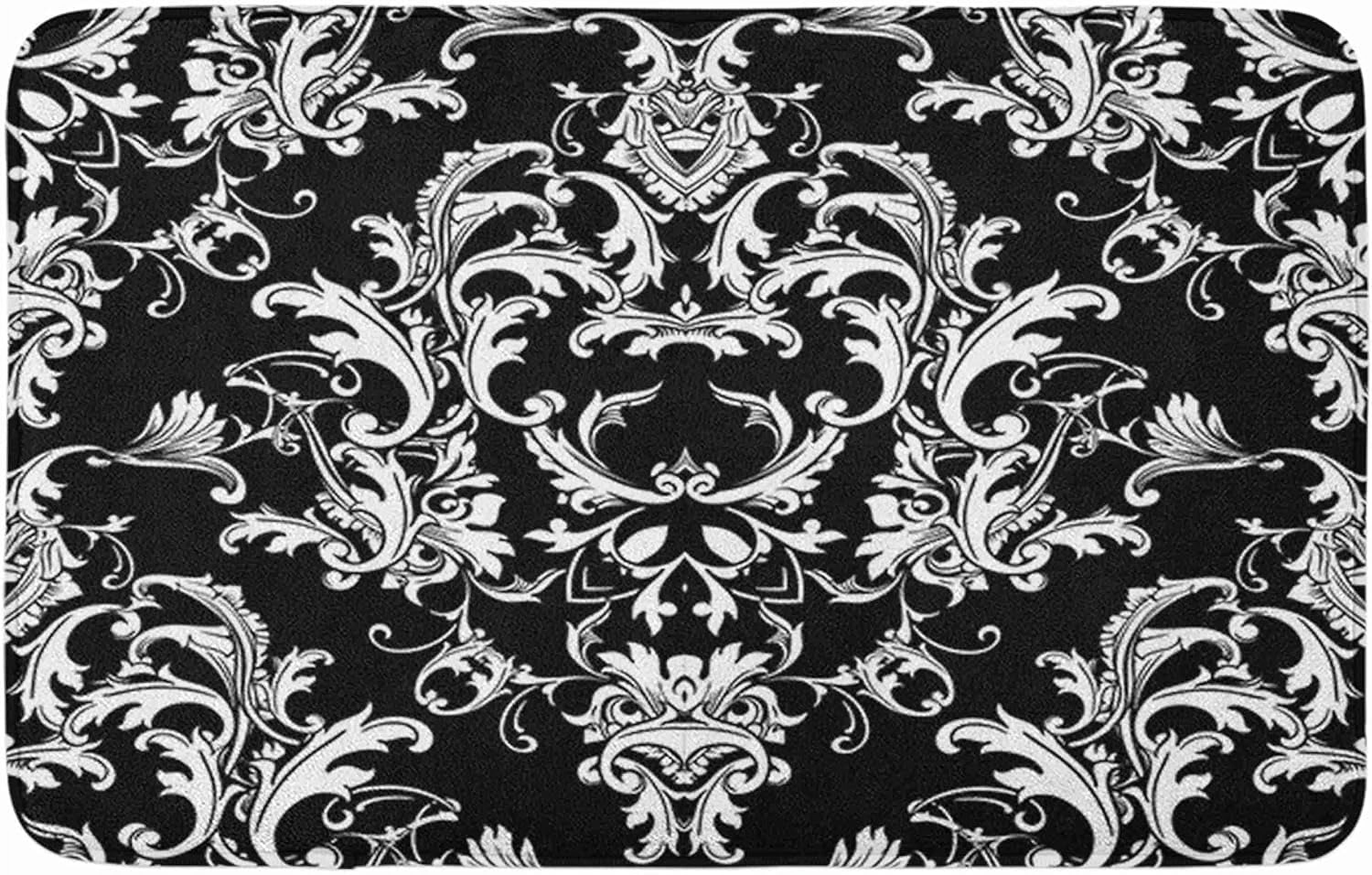 Beautiful Baroque Damask Black White Bathroom Rugs Soft Bath Rugs Non Slip, Washable Cover Floor ...