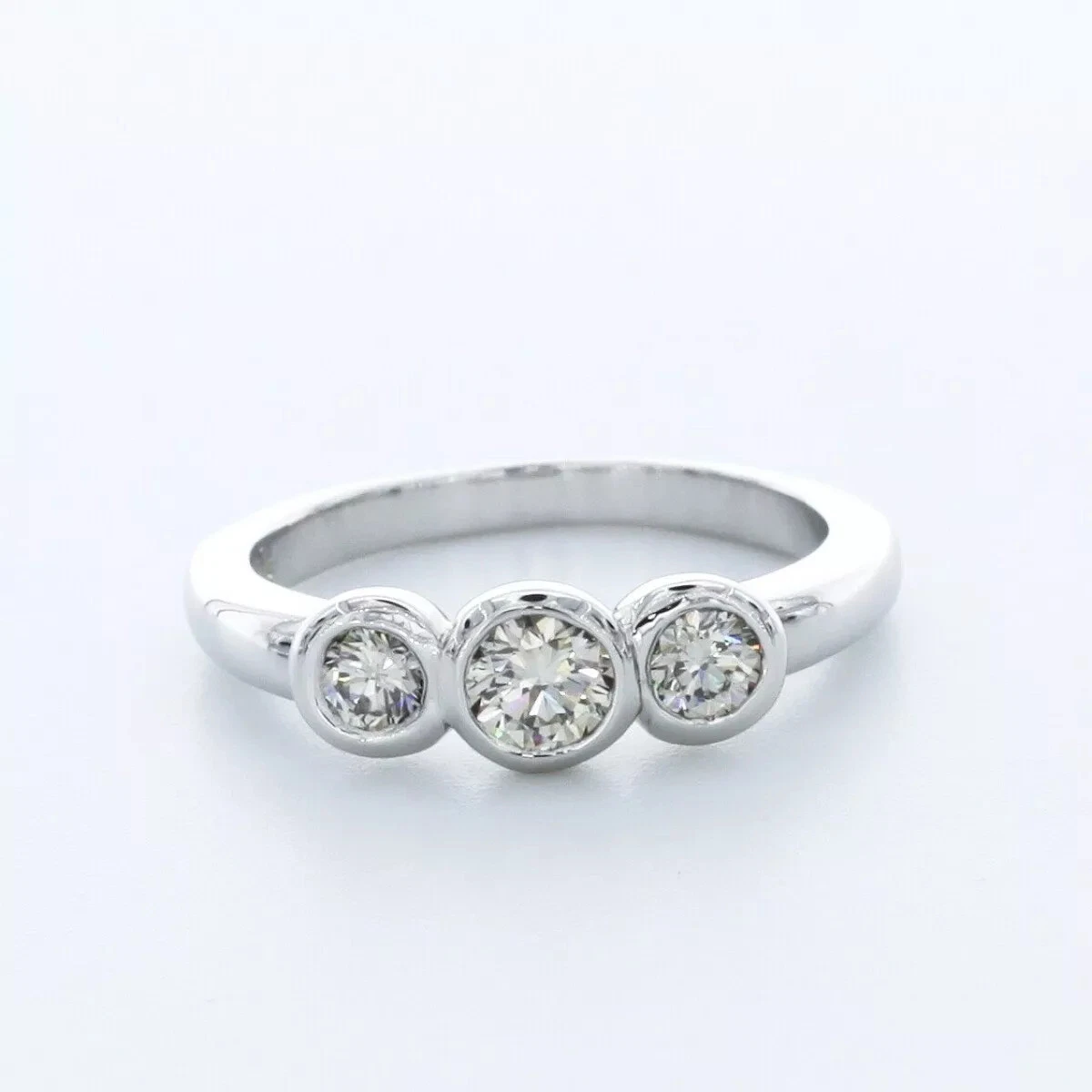 Beautiful Bazel Set Engagement Ring, Three Stone Wedding Proposal Ring ...