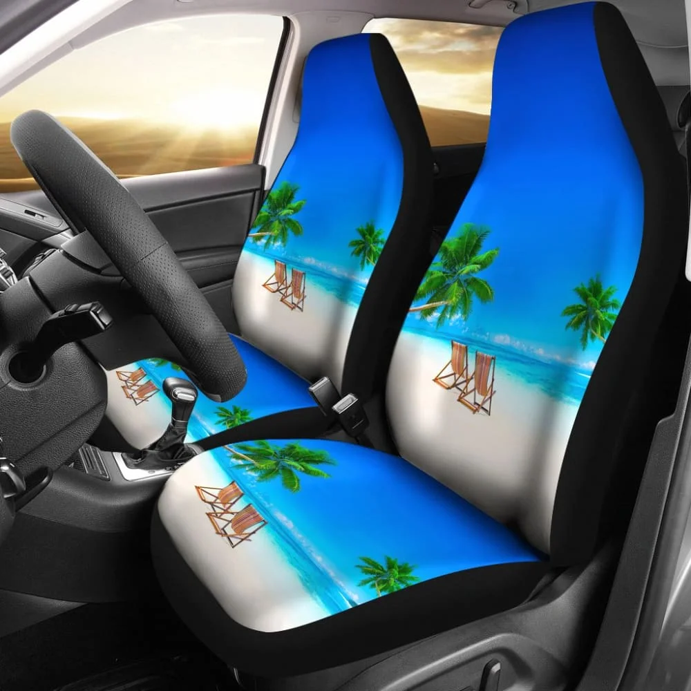 Beautiful Beach Car Seat Covers With Chairs And Palm Tree Pack of 2 ...