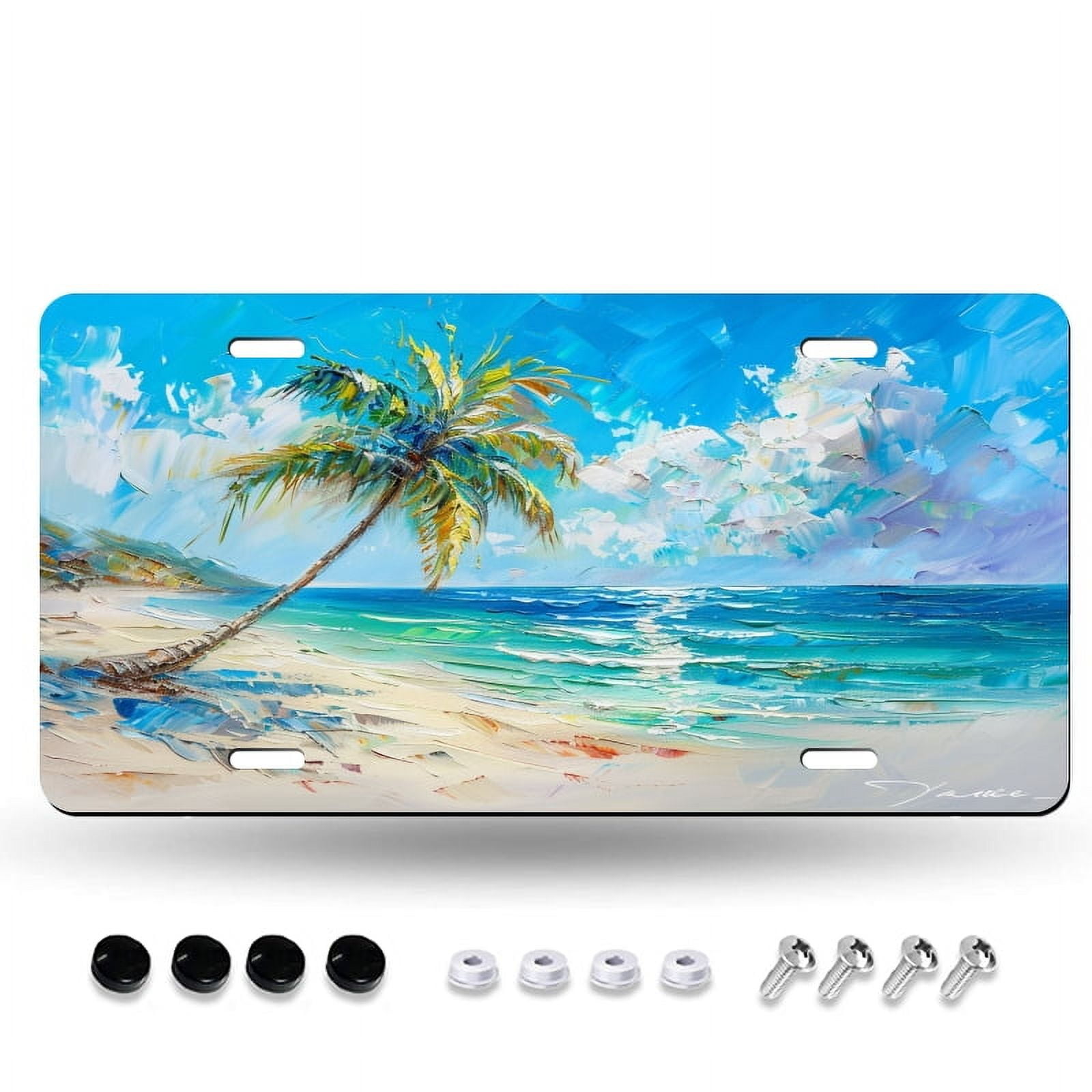 Beautiful Beach Scene with Palm Tree License Plate Frame, Decorative ...