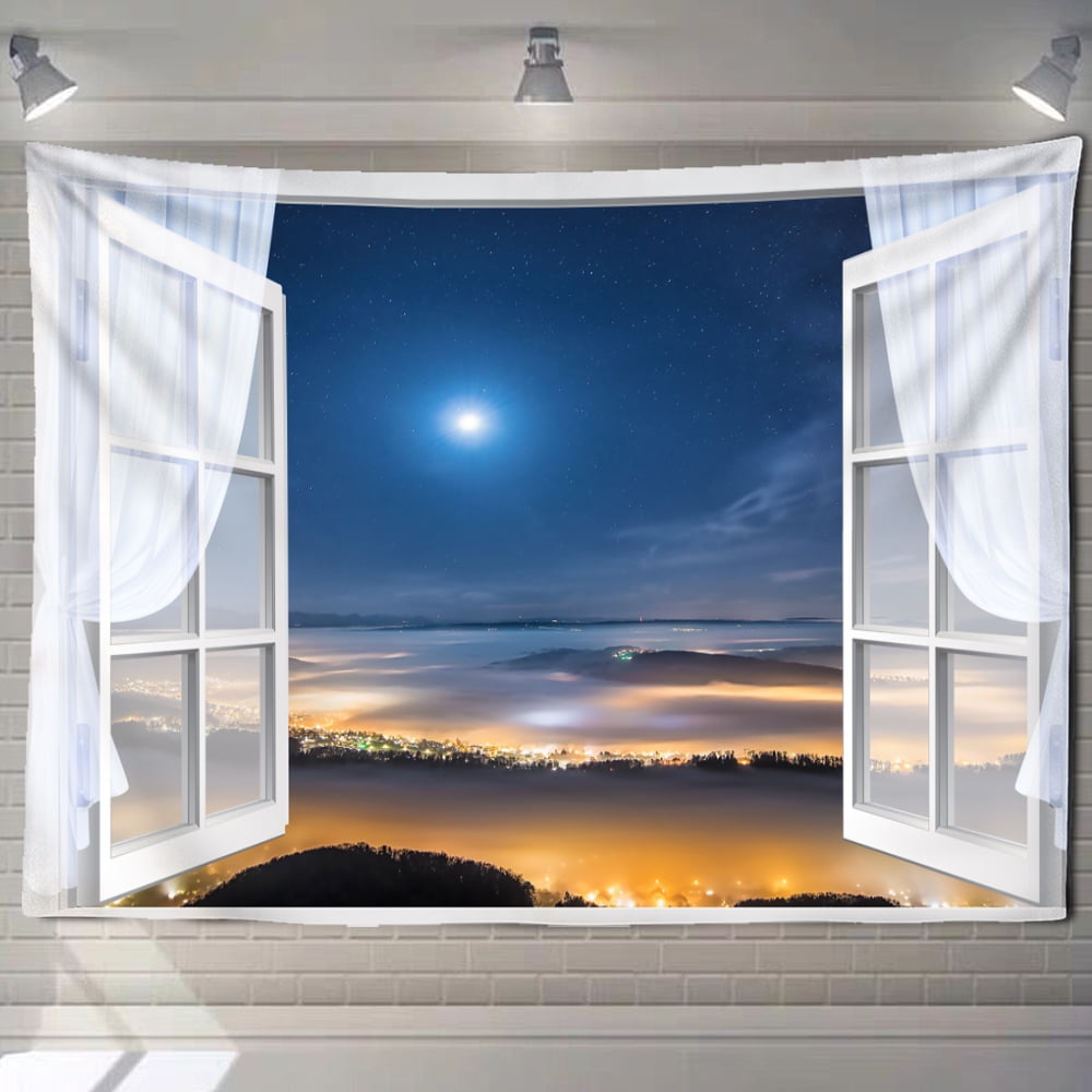Beautiful Beach Scenery Window Painting Tapestry Wall Hanging Art ...