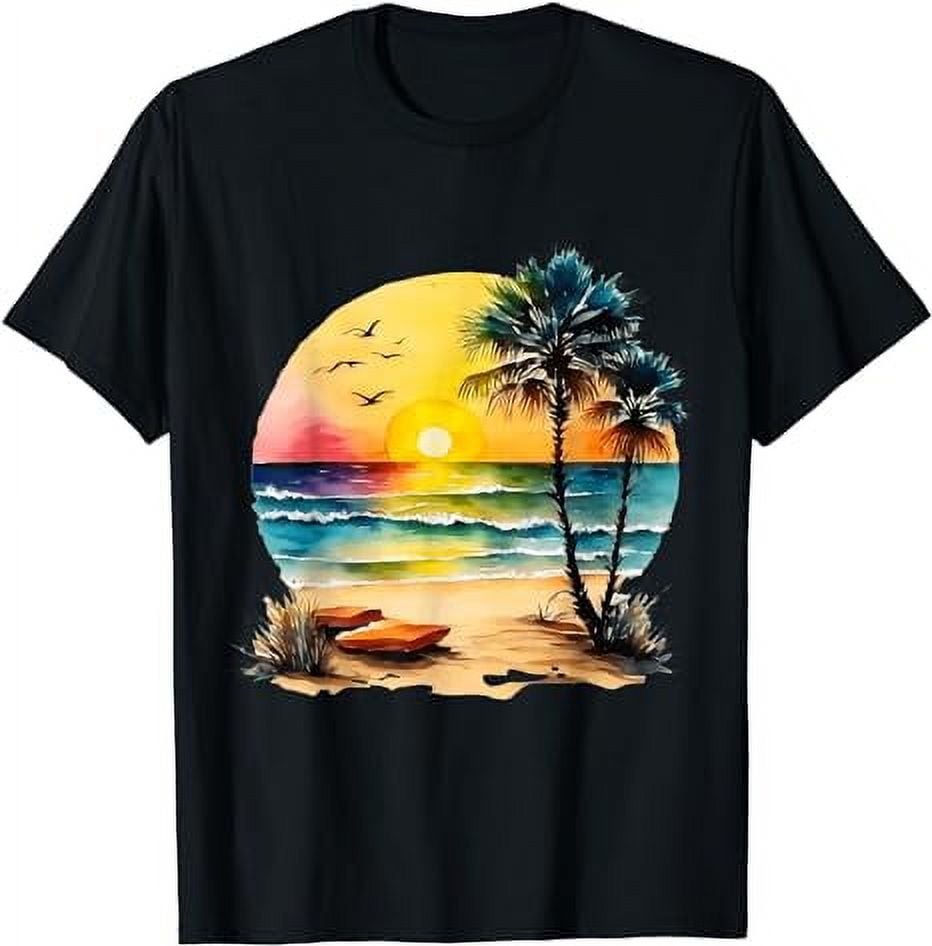 Beautiful Beach Sunset Palm Trees Beach Vacation Apparel T-Shirt ...