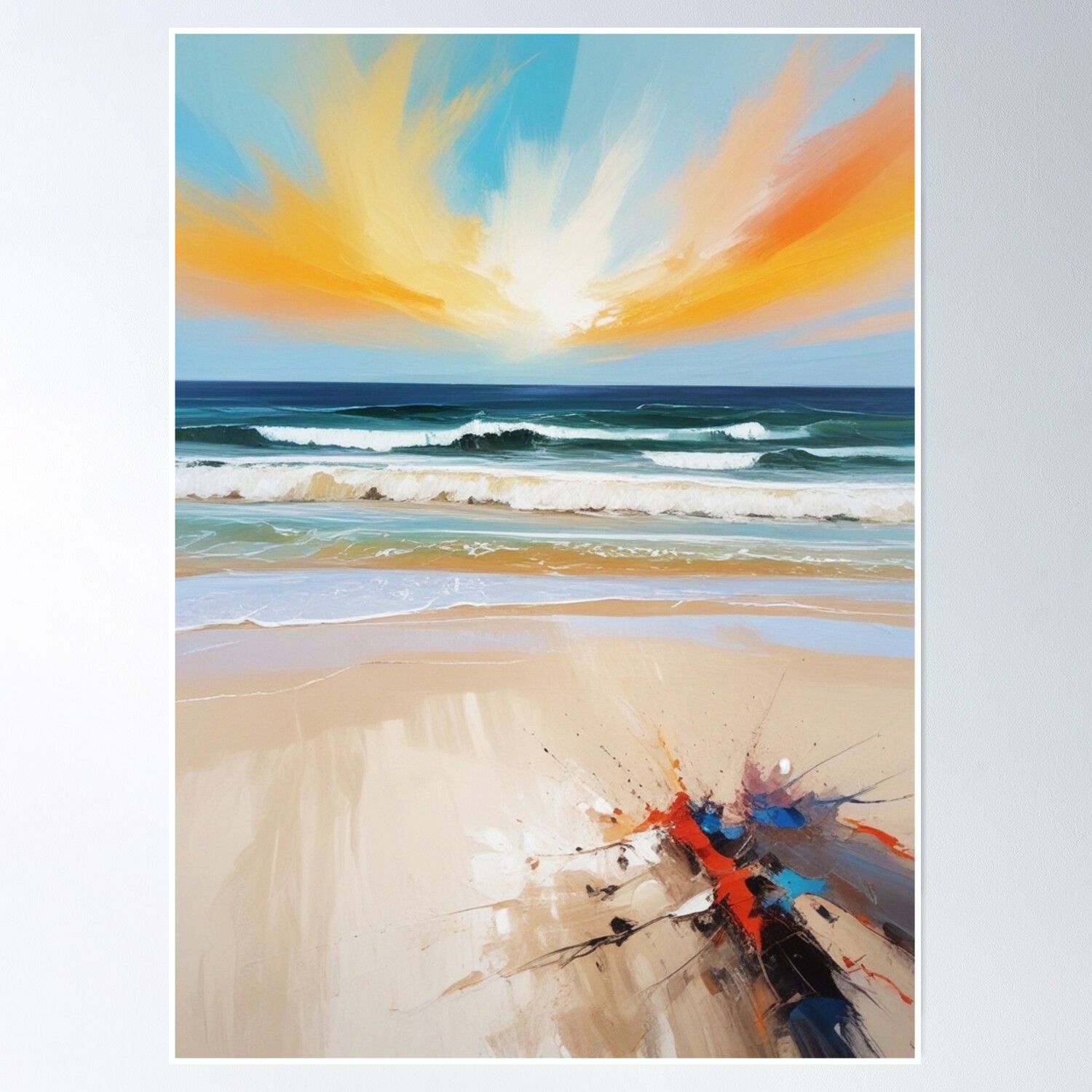 Beautiful Beach View Acrylic Painting Print Design Poster Wall Art ...