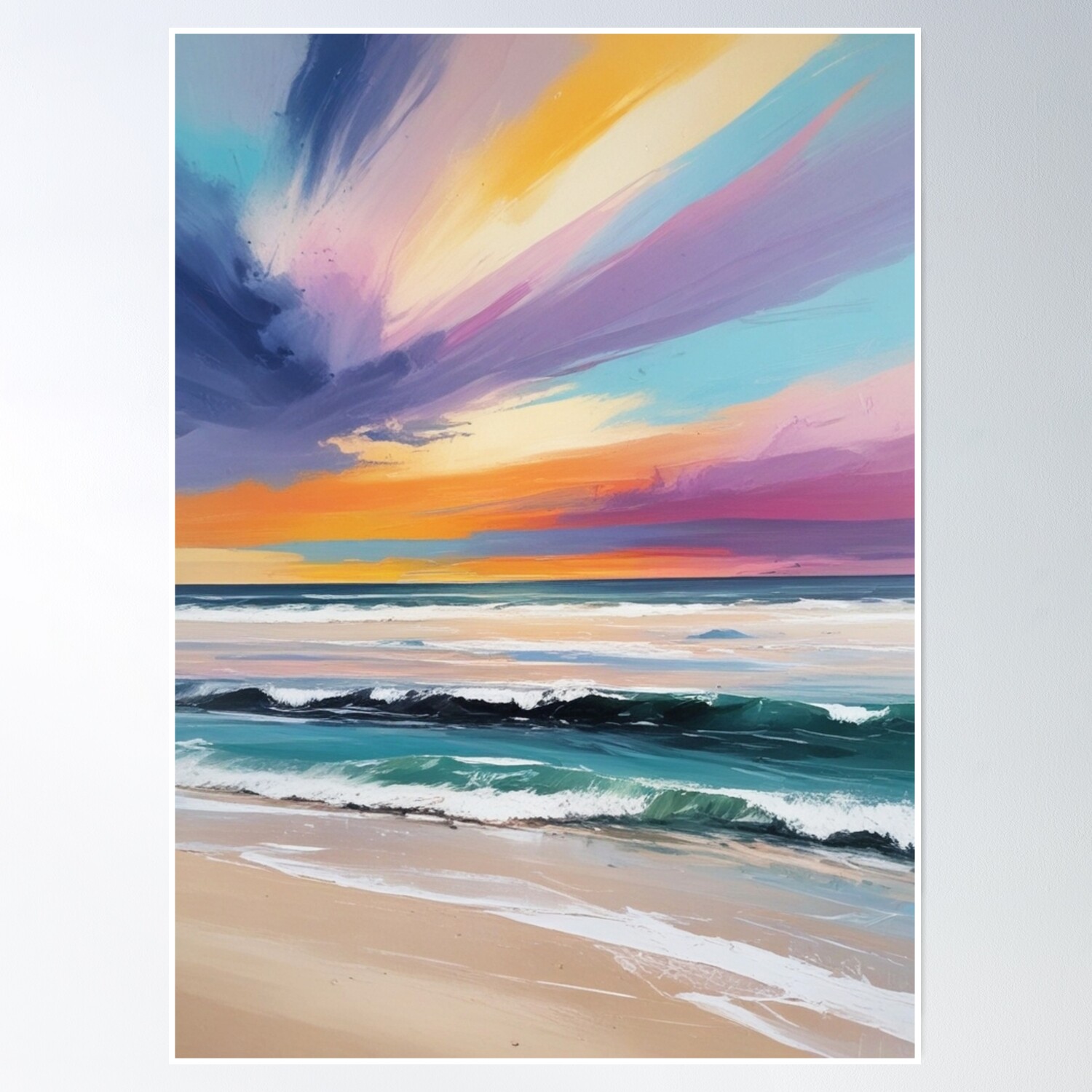 Beautiful Beach View Acrylic Painting Print Design Poster Wall Art ...