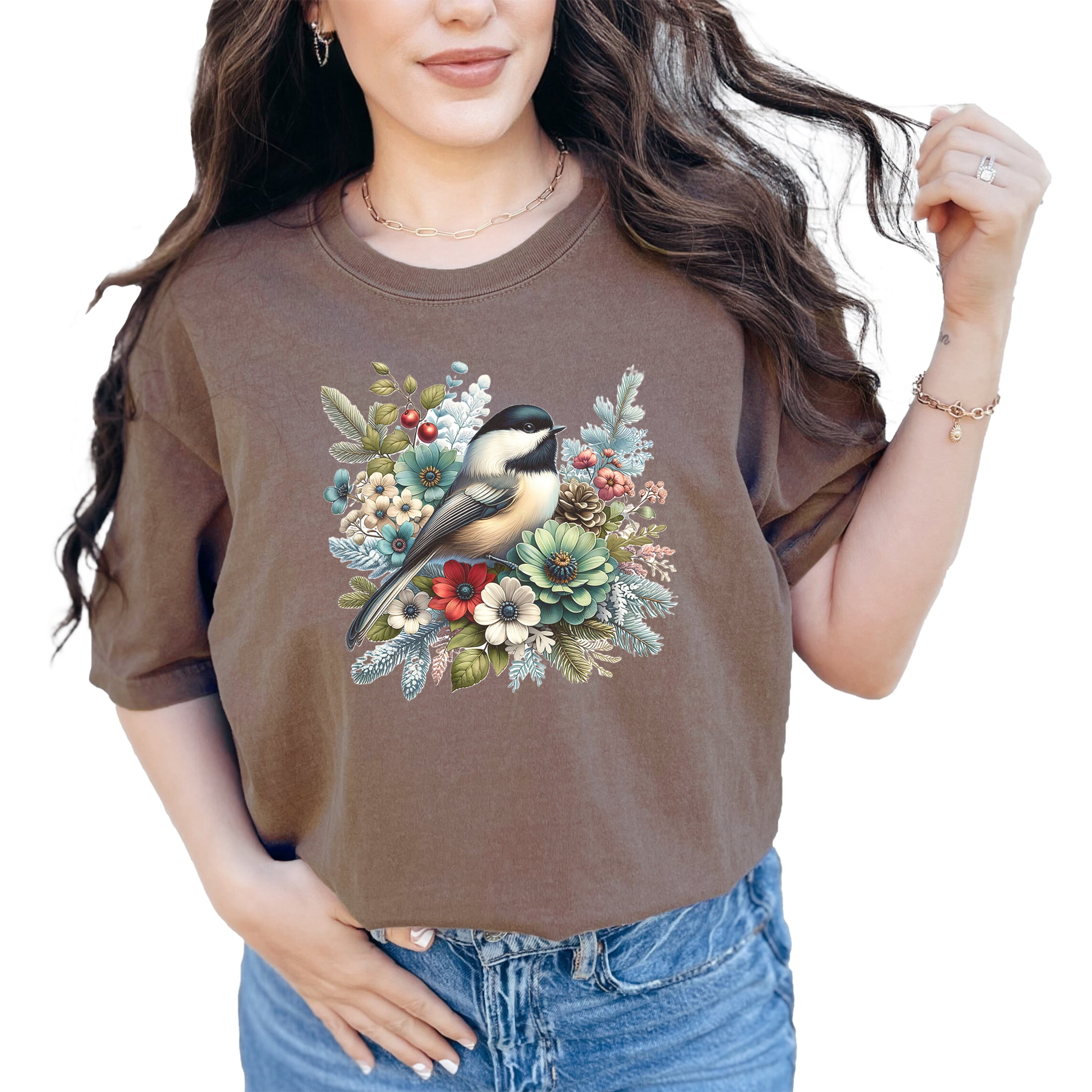 Beautiful Bird and Floral Design T-Shirt, Nature Inspired Graphic Tee ...