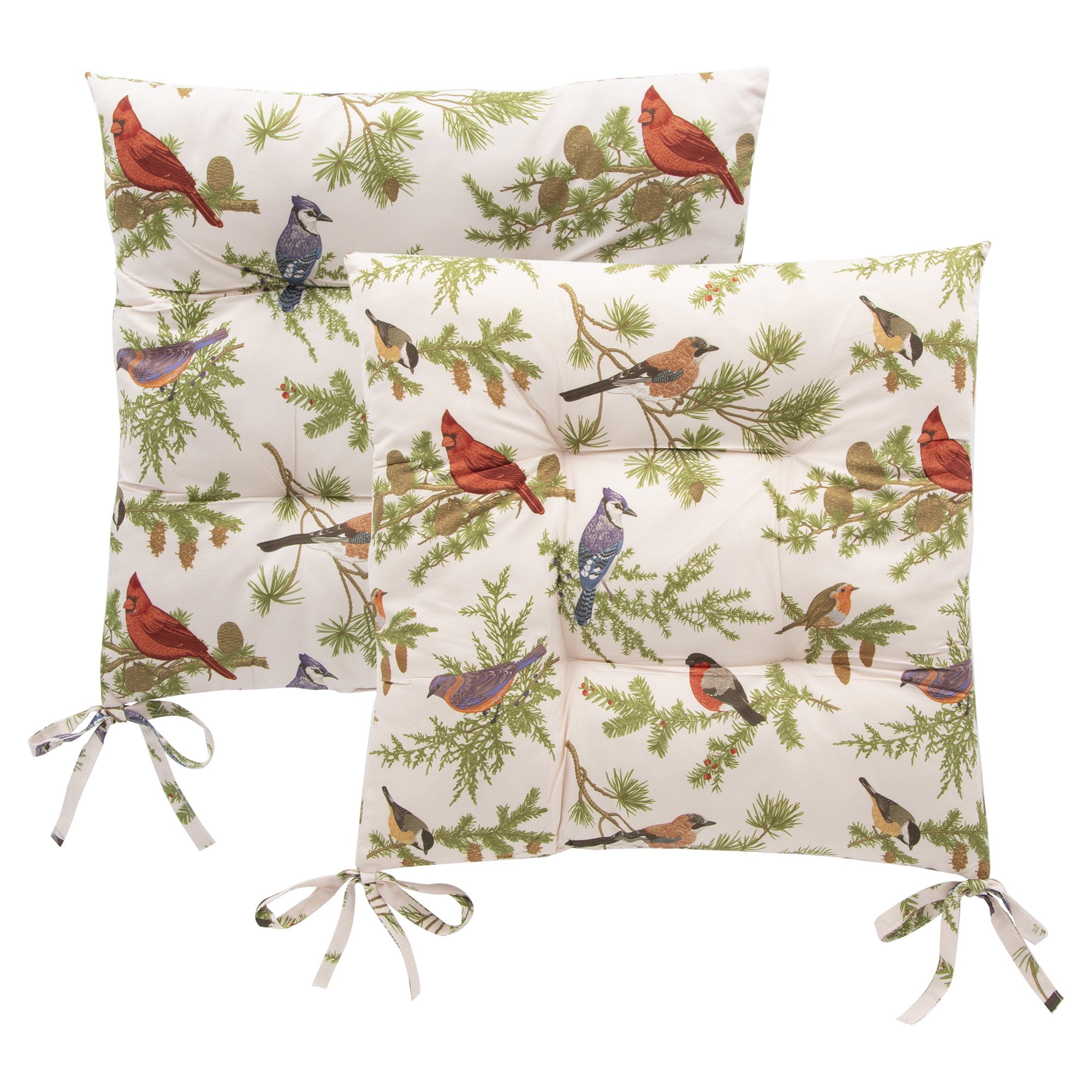 Beautiful Birds Chair Cushion Pads in Ivory 17 x 17 inch Square, 2 Pack ...