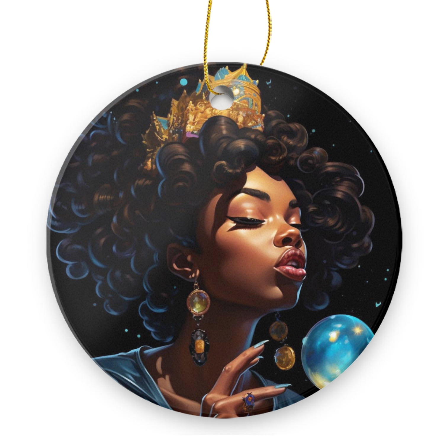 Beautiful Black Woman With Long Afro Hair Blowing Blue Bubblegum ...