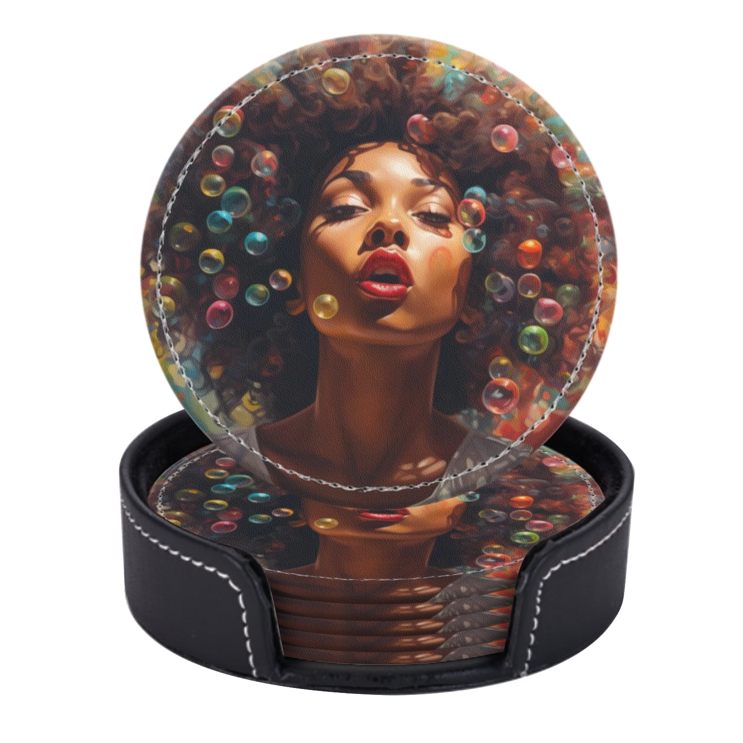 PU Leather Coasters for Drinks Bar Beer,Set of 6 with Holder,Round ...