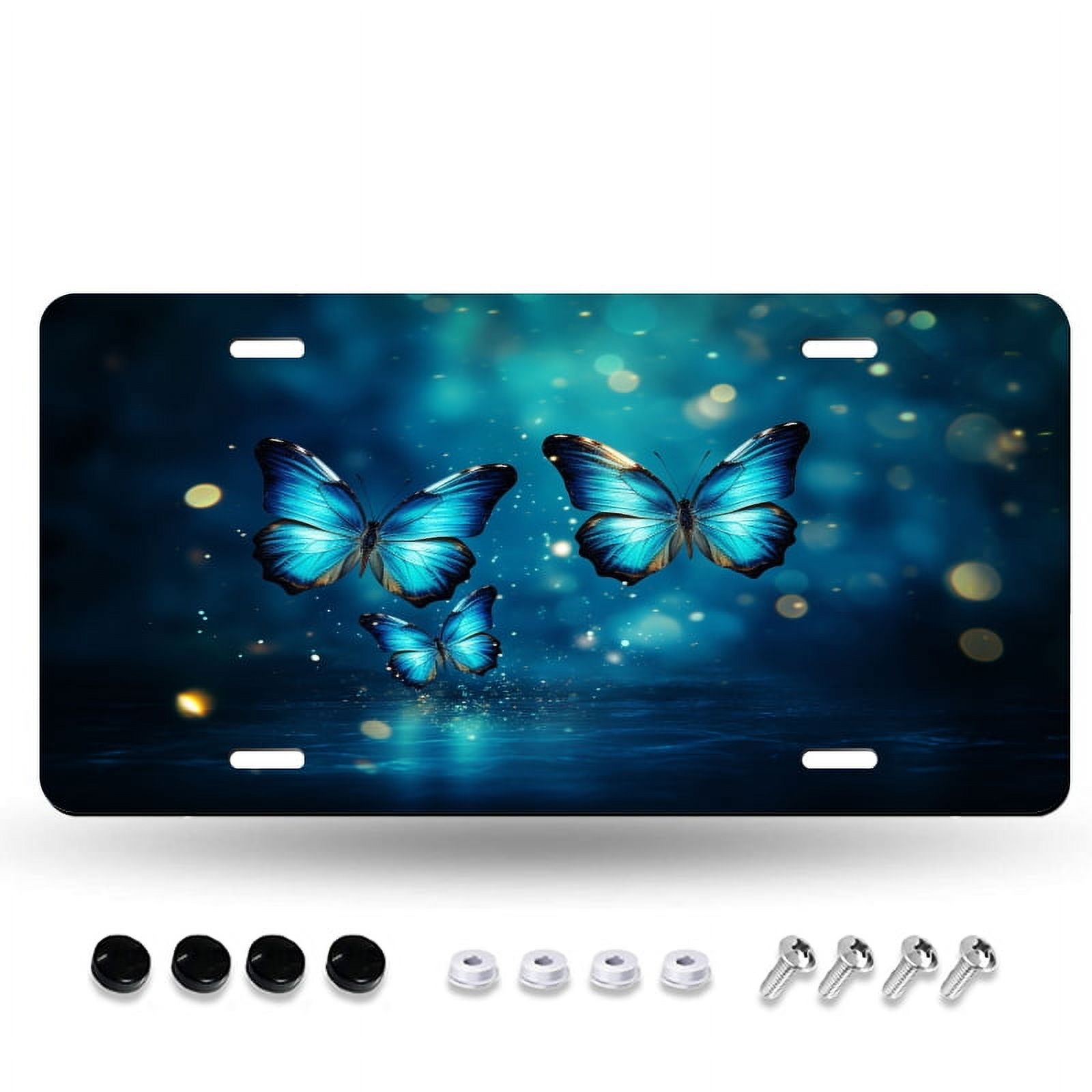 Beautiful Blue Butterflies Flying in The Dark Night Sky License Plate ...