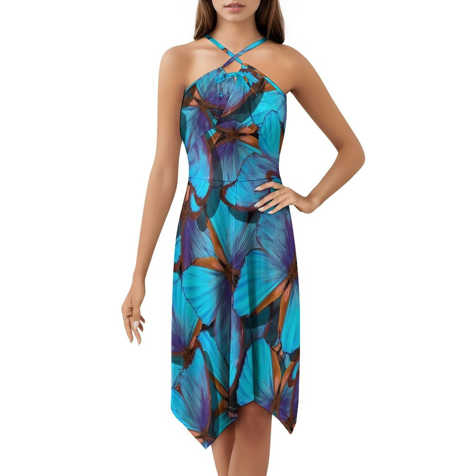 Beautiful Blue Different Butterflys Dress Elegant Party Dresses Evening ...