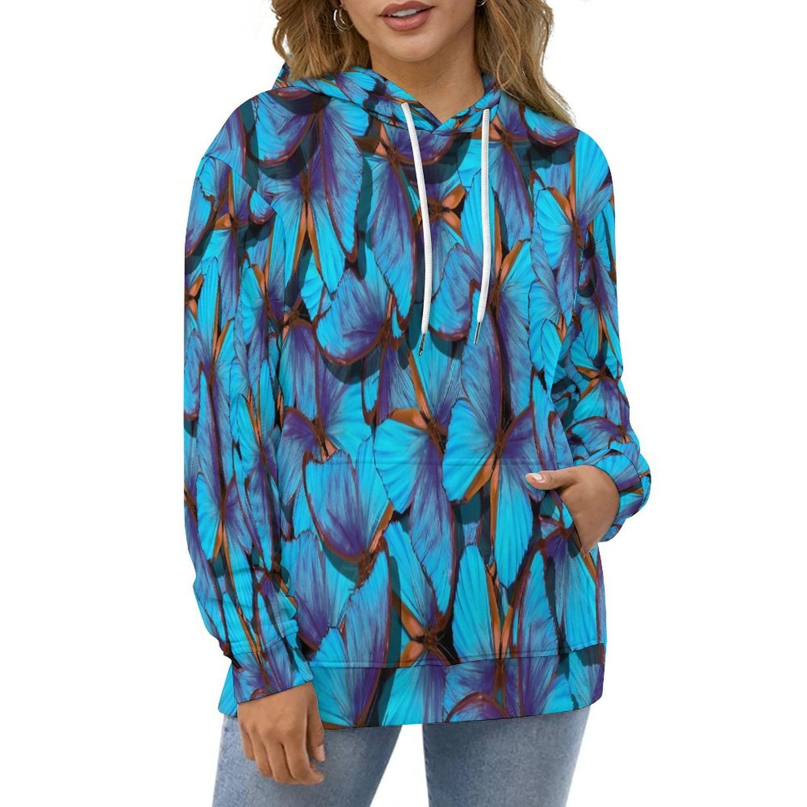 Beautiful Blue Different Butterflys Oversized Hoodies For Woman ...