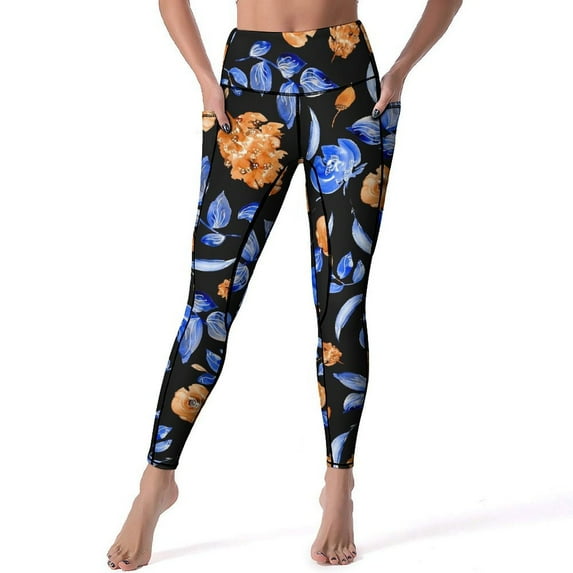 Beautiful Blue Flower Leggings Floral Print Fitness Yoga Pants Push Up ...