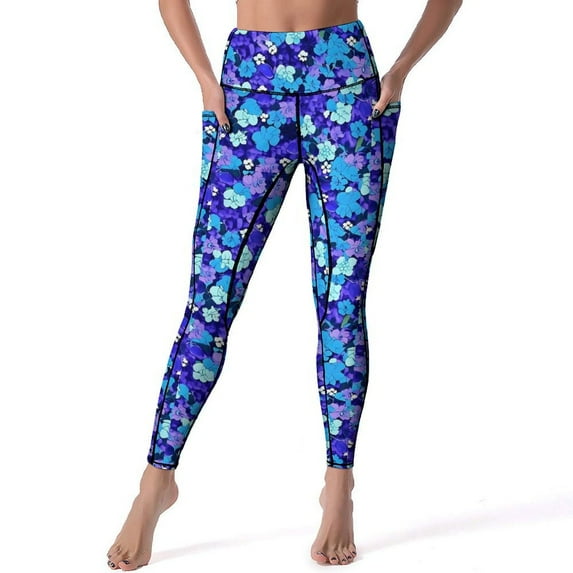 Beautiful Blue Flower Leggings Floral Print Fitness Yoga Pants Push Up ...
