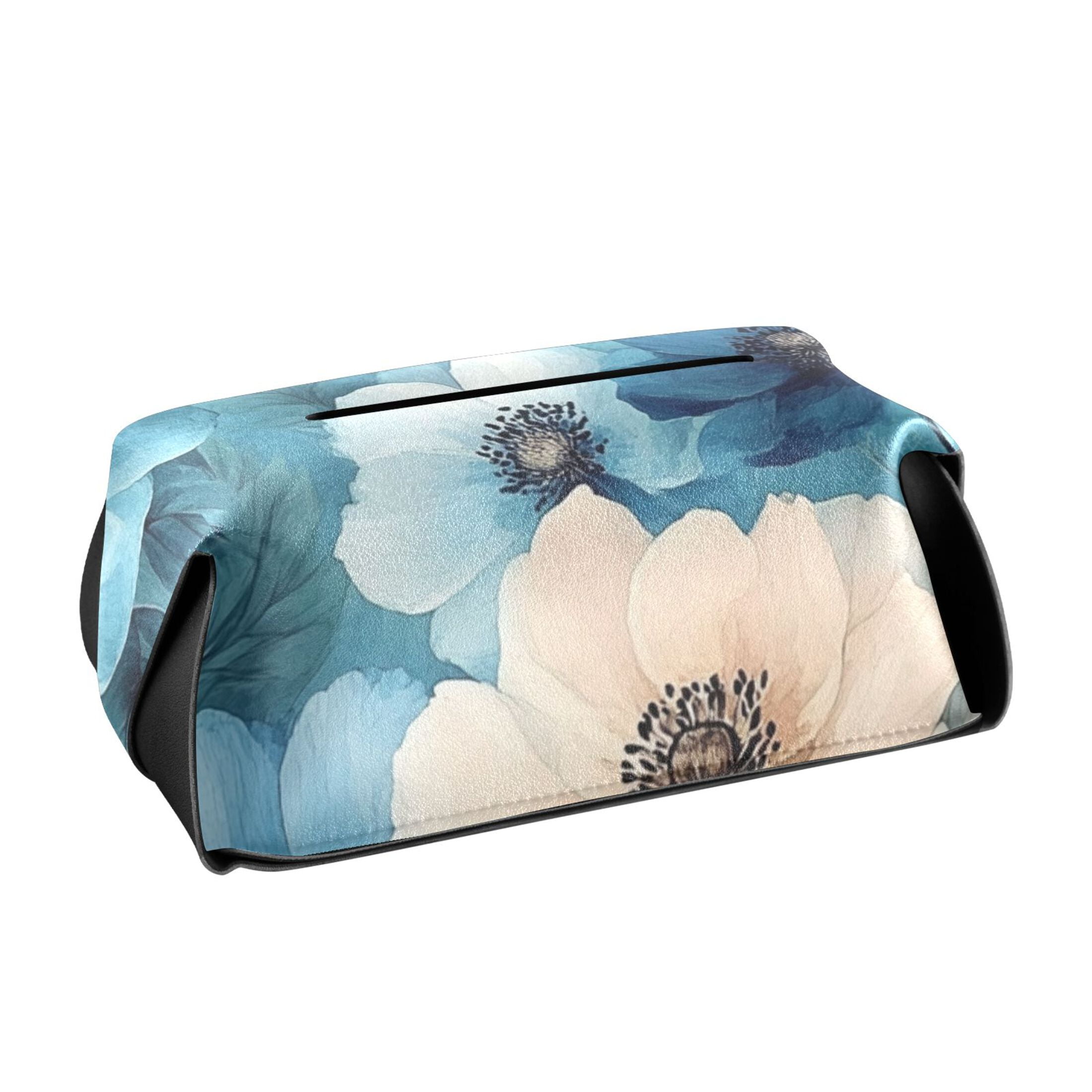 Beautiful Blue Flower Tissue Box Cover Leather Square Rectangle Tissue ...