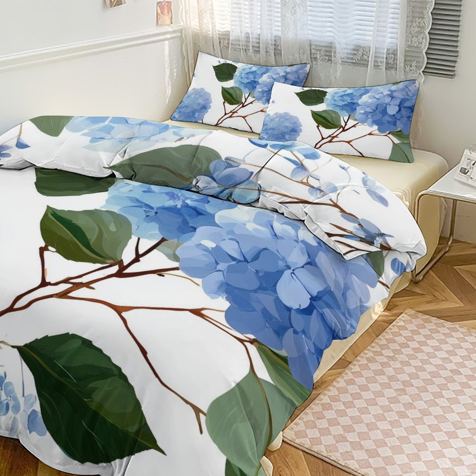 Beautiful Blue Hydrangea Floral Pattern Bedding Sets Twin Duvet Cover 3 ...