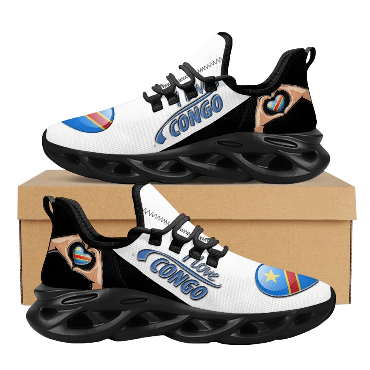 Beautiful Blue I Love Congo Women's Sneakers Jogging Fashion Round Toe ...