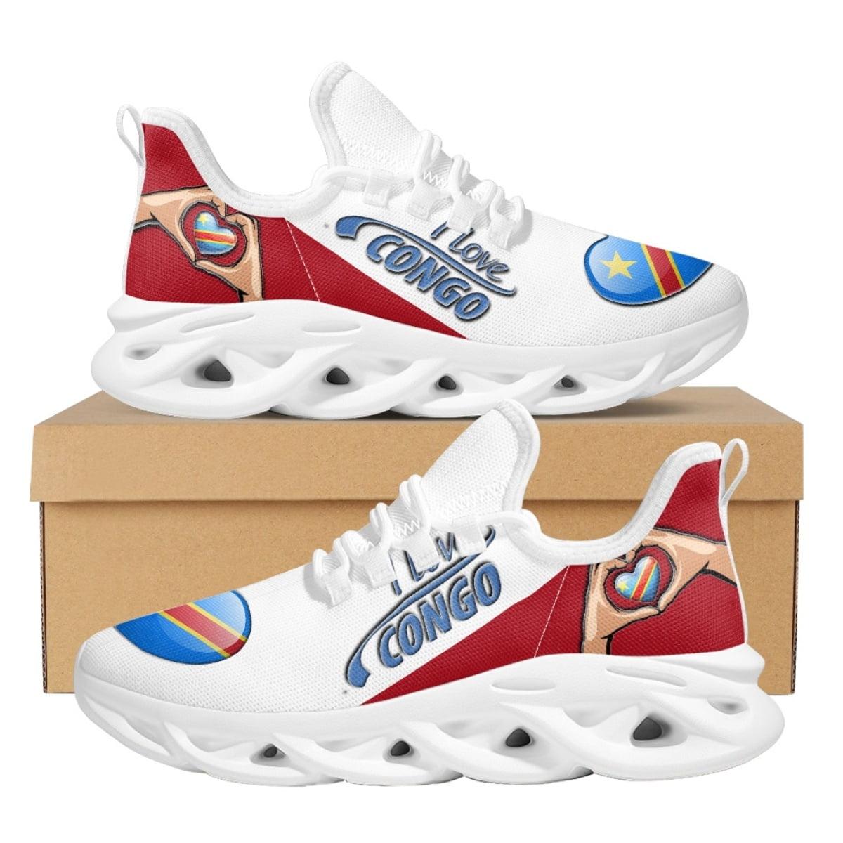Beautiful Blue I Love Congo Women's Sneakers Jogging Fashion Round Toe ...