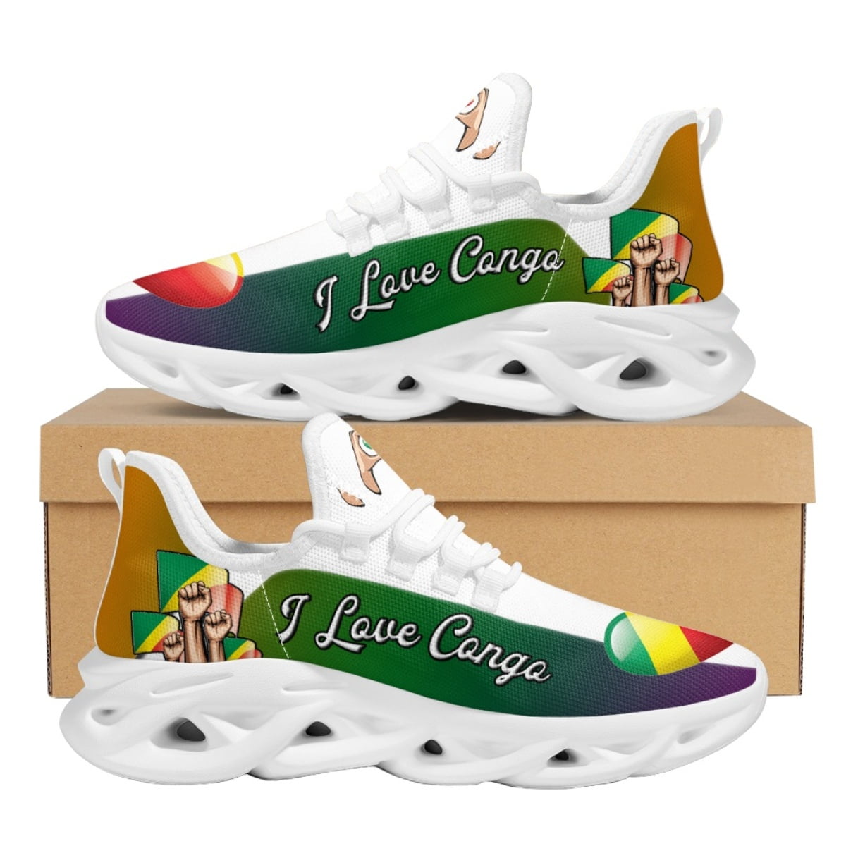 Beautiful Blue I Love Congo Women's Sneakers Jogging Fashion Round Toe ...