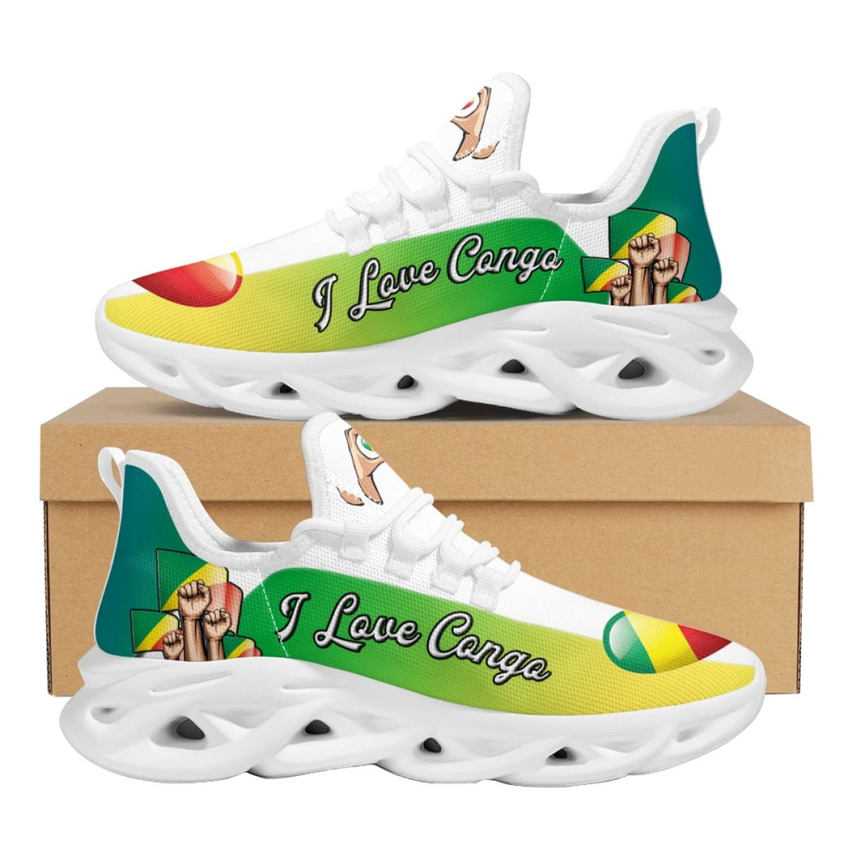 Beautiful Blue I Love Congo Women's Sneakers Jogging Fashion Round Toe ...